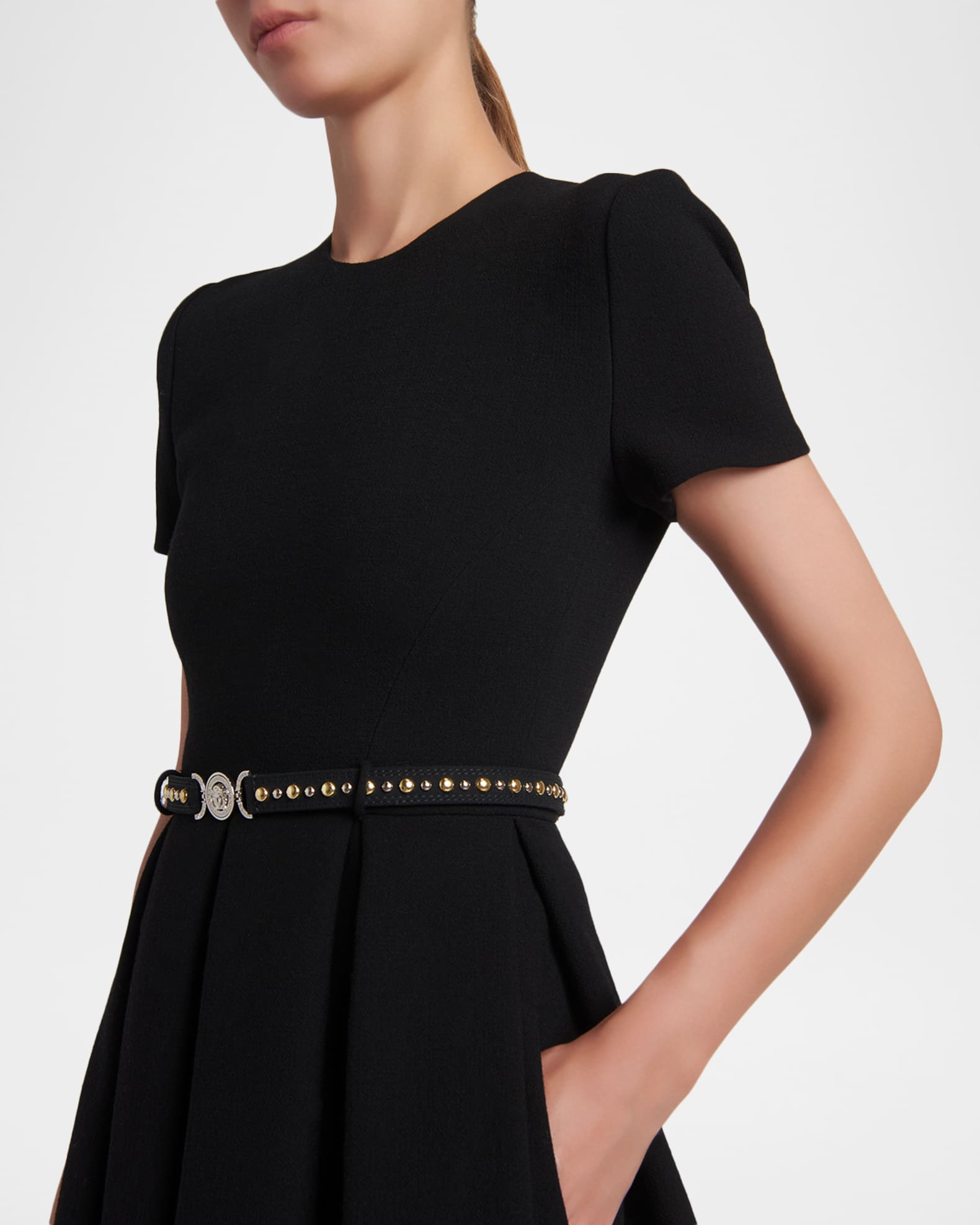 Versace Belted Short-Sleeve Mini Dress | Neiman Marcus
