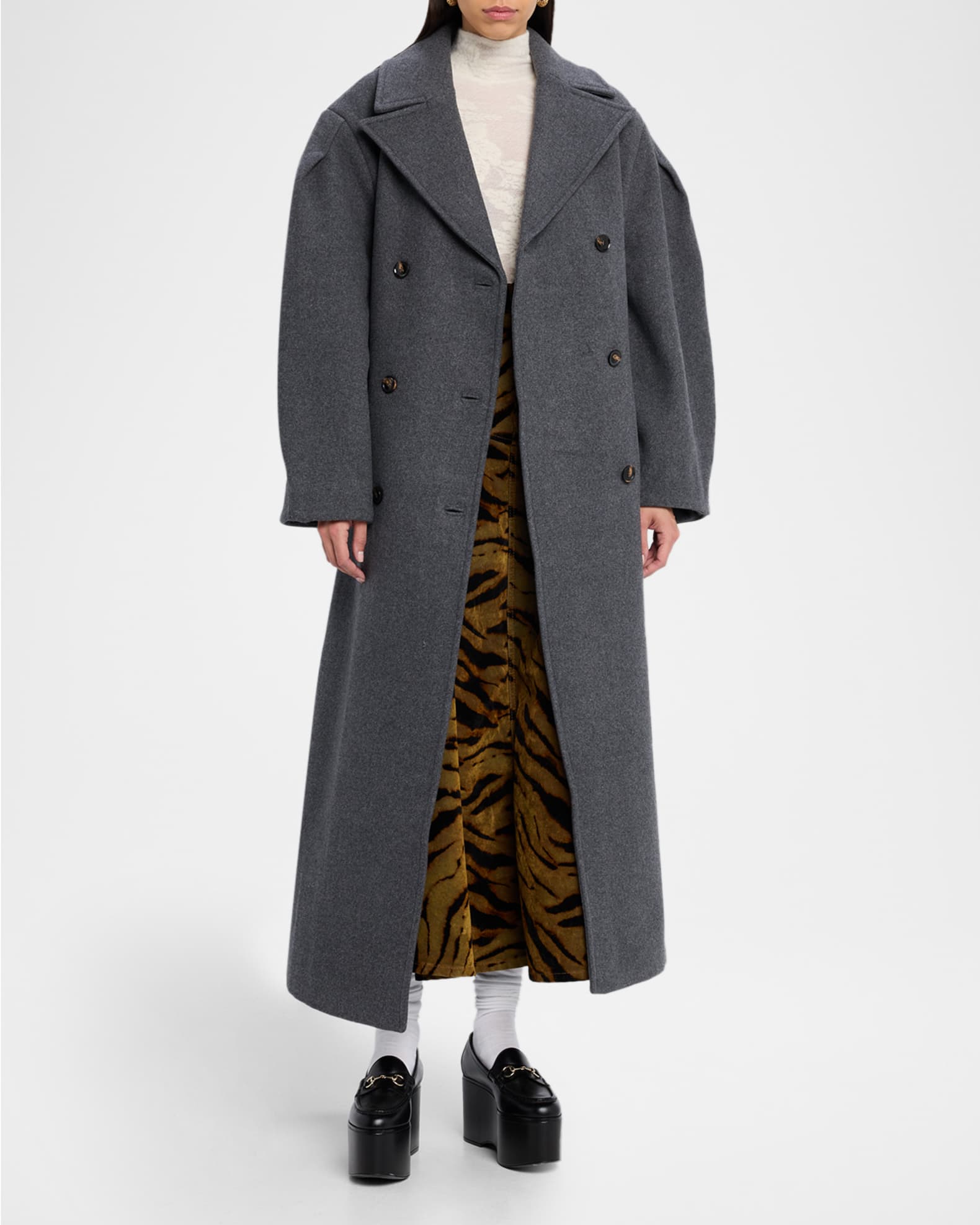 Ganni Oversized Puff-Sleeve Peacoat | Neiman Marcus