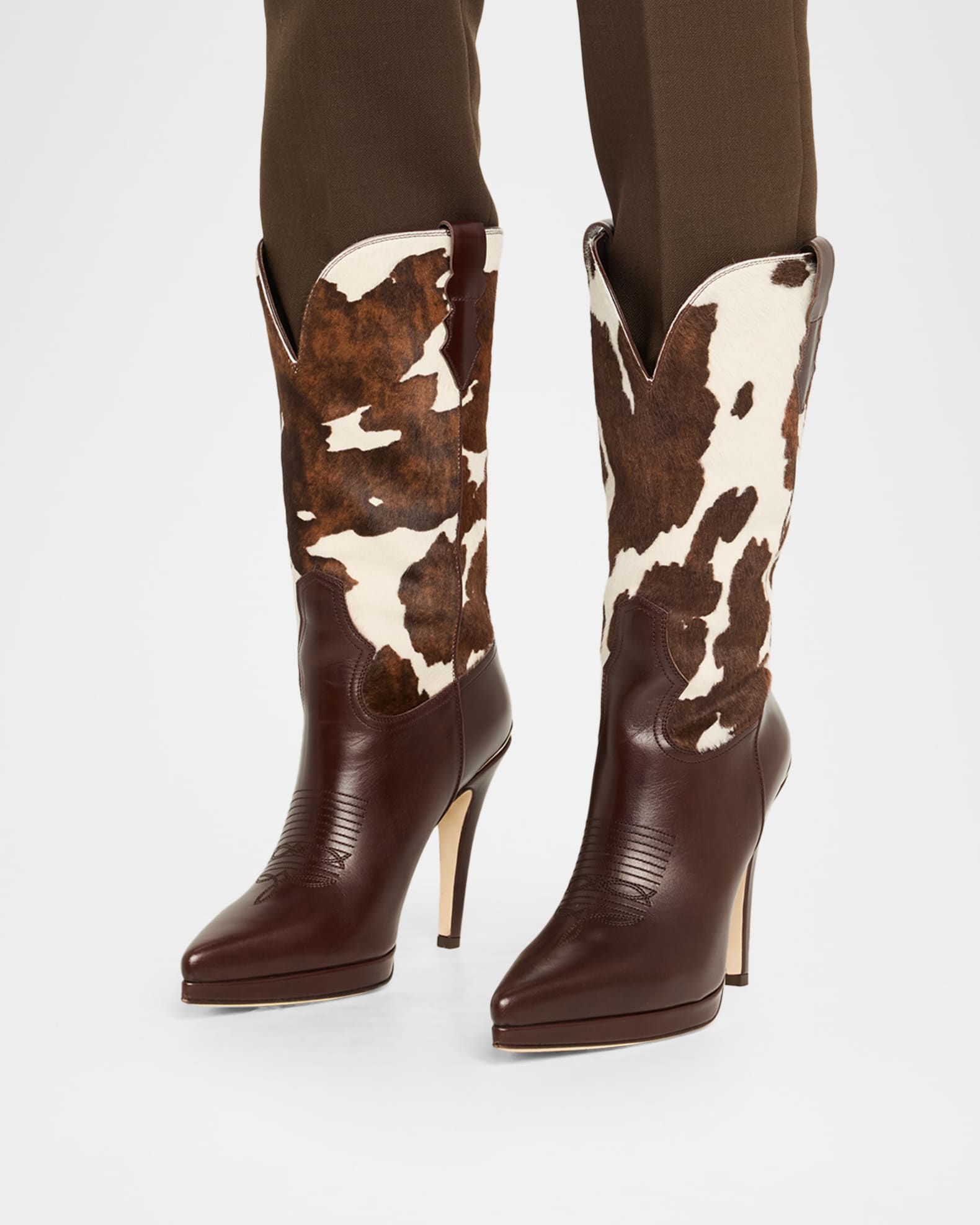 Partlow Izzie Spotted Pony Hair and Leather Stiletto Cowgirl Boots ...