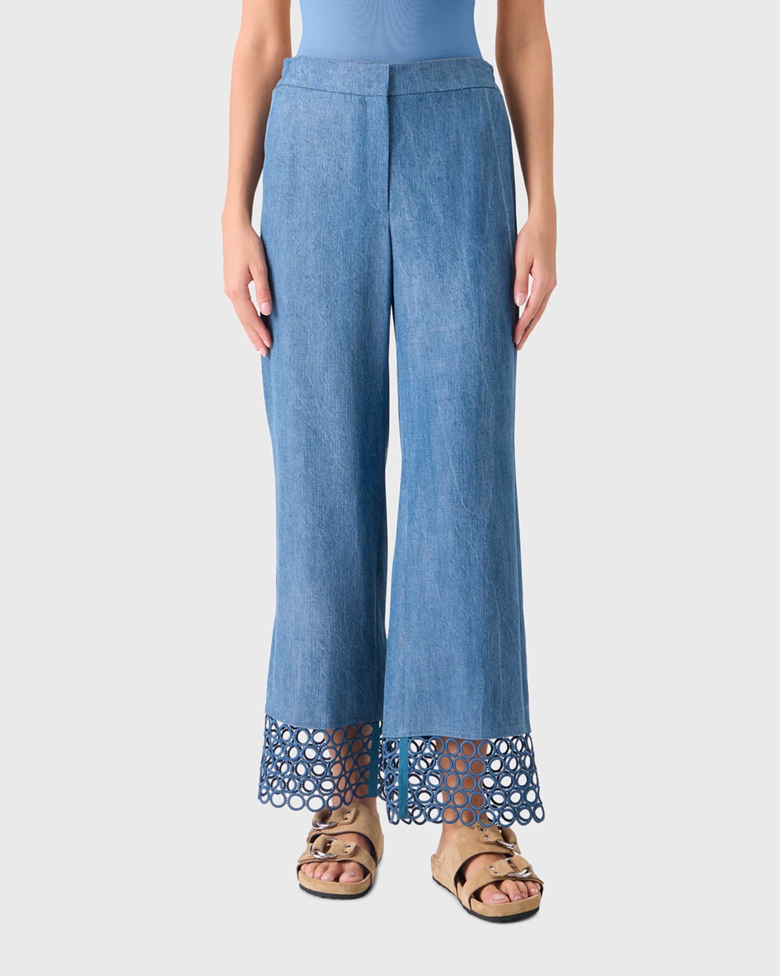 Akris punto Marlon Eyelet Cuffed Straight-Leg Ankle Pants | Neiman Marcus