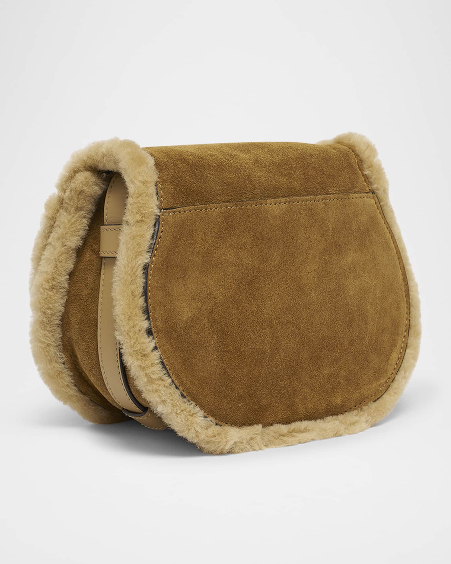 Chloe Marcie Shearling-Trim Suede Saddle Crossbody Bag | Neiman Marcus