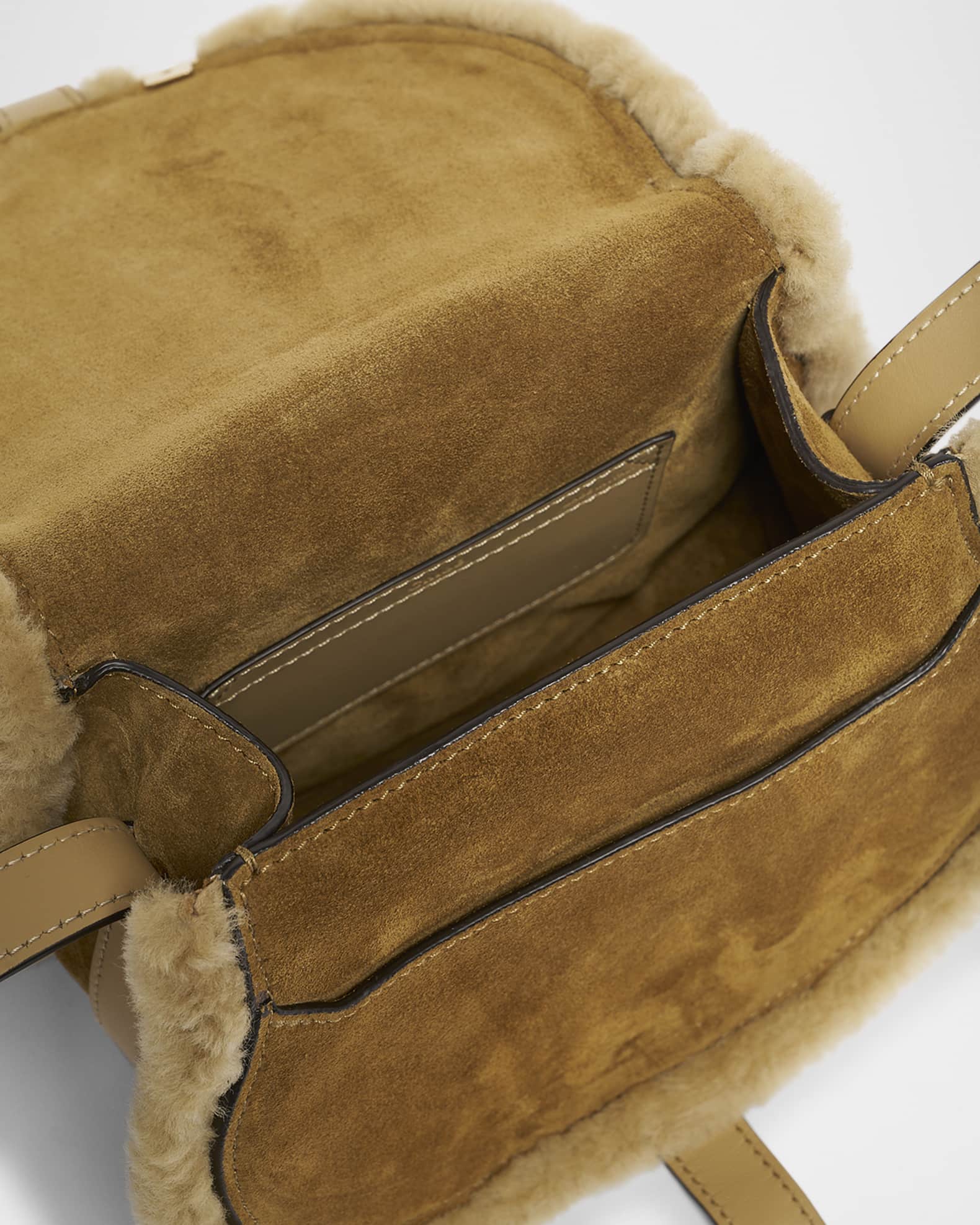 Chloe Marcie Shearling-Trim Suede Saddle Crossbody Bag | Neiman Marcus