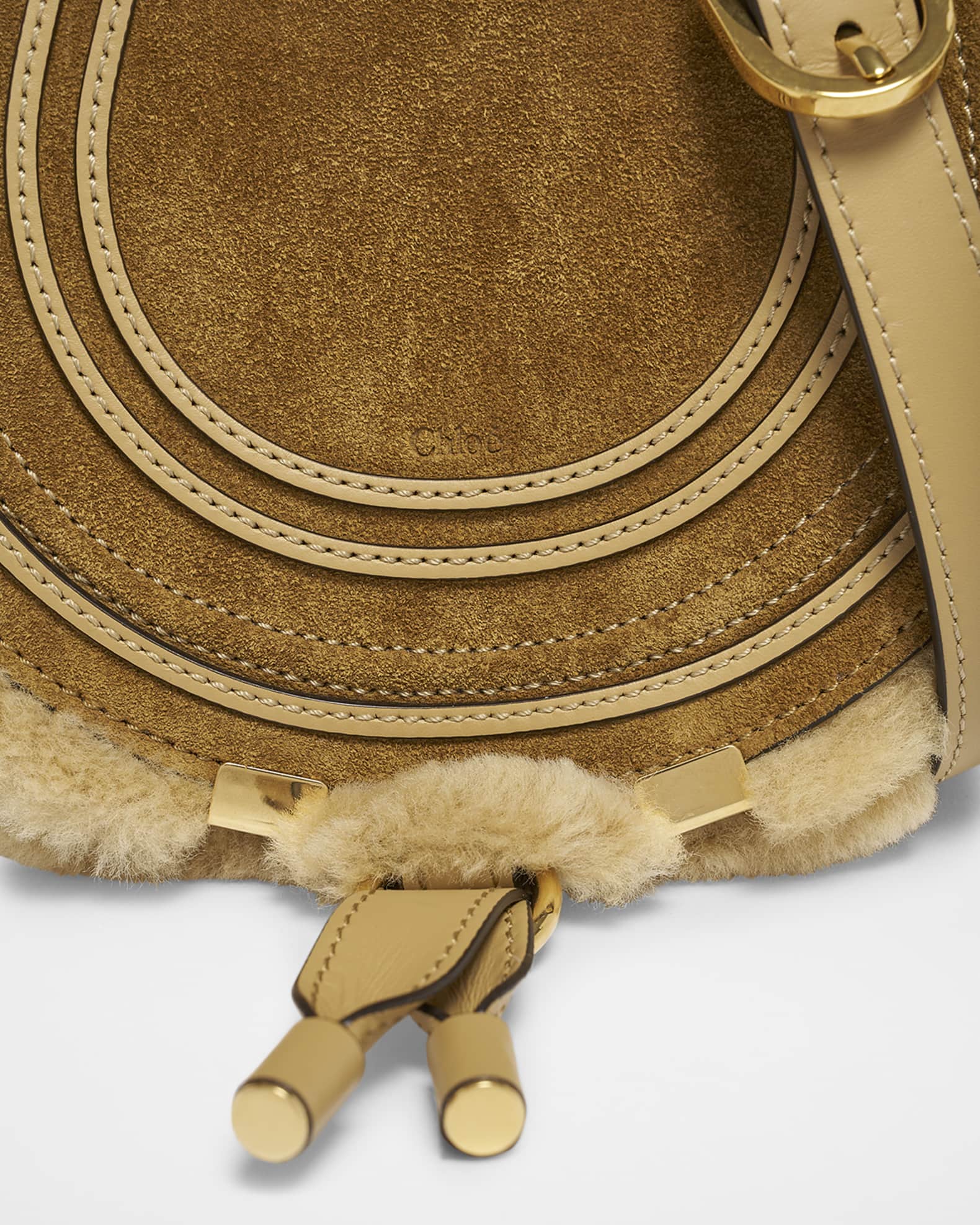 Chloe Marcie Shearling-Trim Suede Saddle Crossbody Bag | Neiman Marcus
