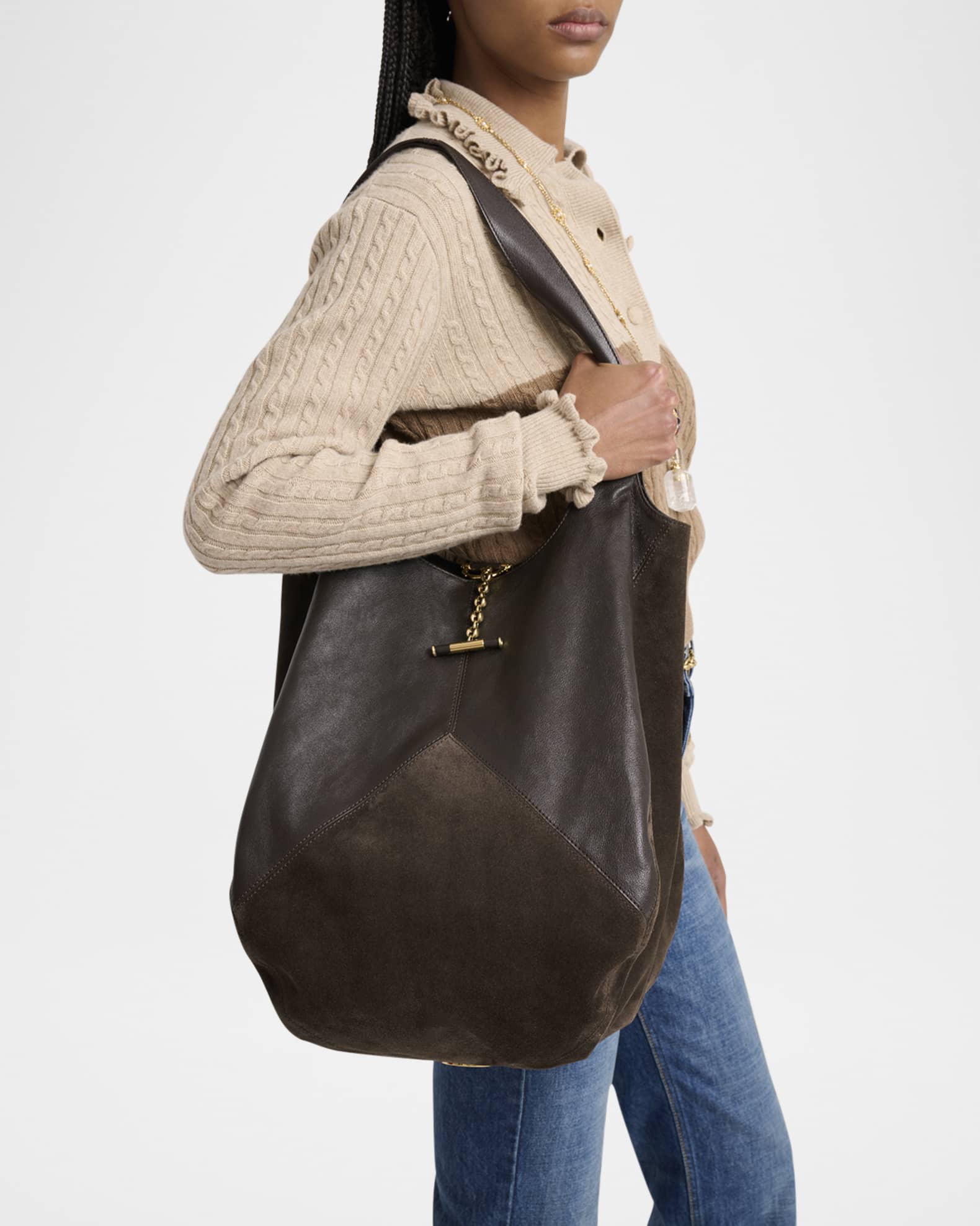 Chloe Balloon Patchwork Leather & Suede Tote Bag | Neiman Marcus