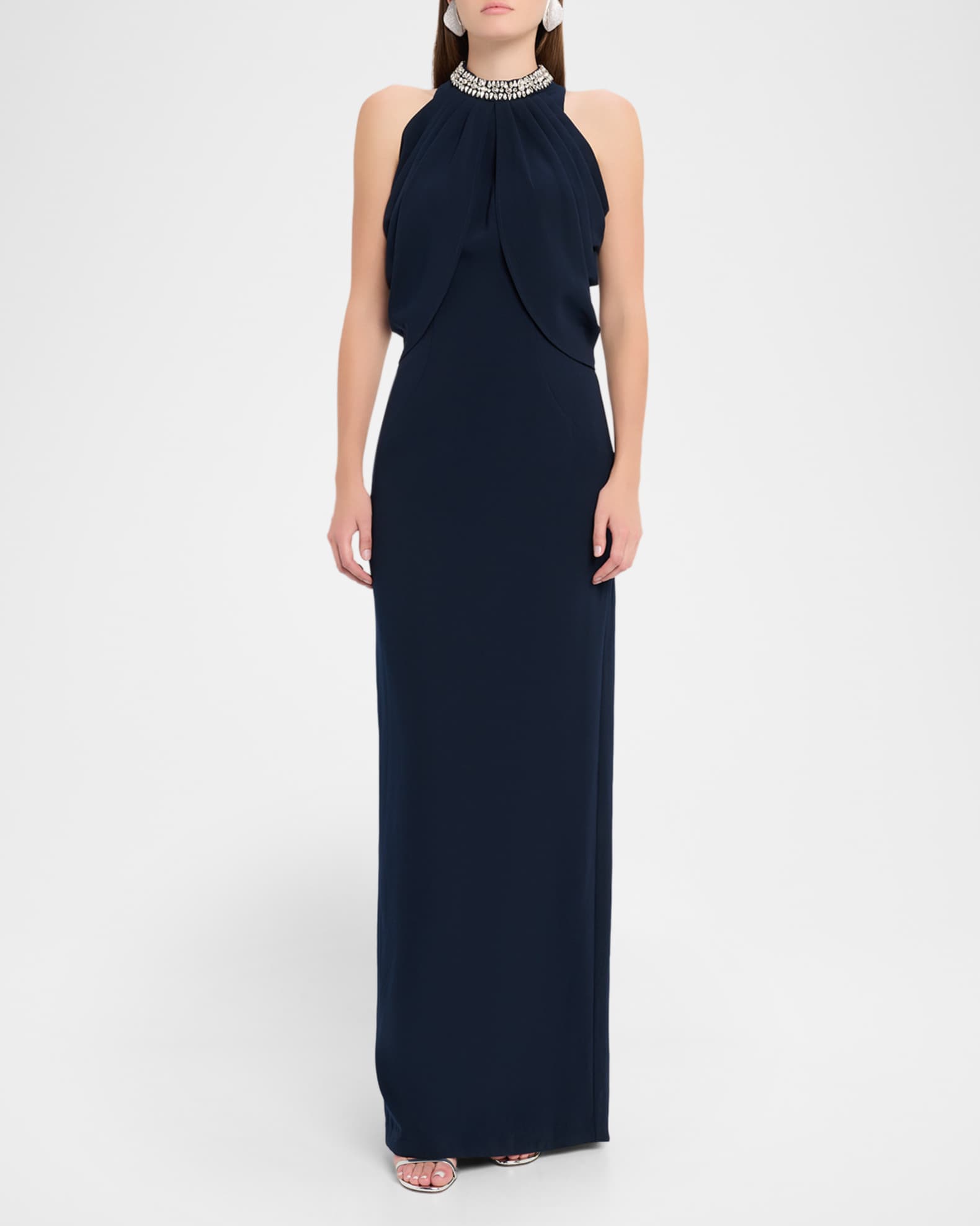 Jovani Crystal-Embellished Collar Draped Gown | Neiman Marcus