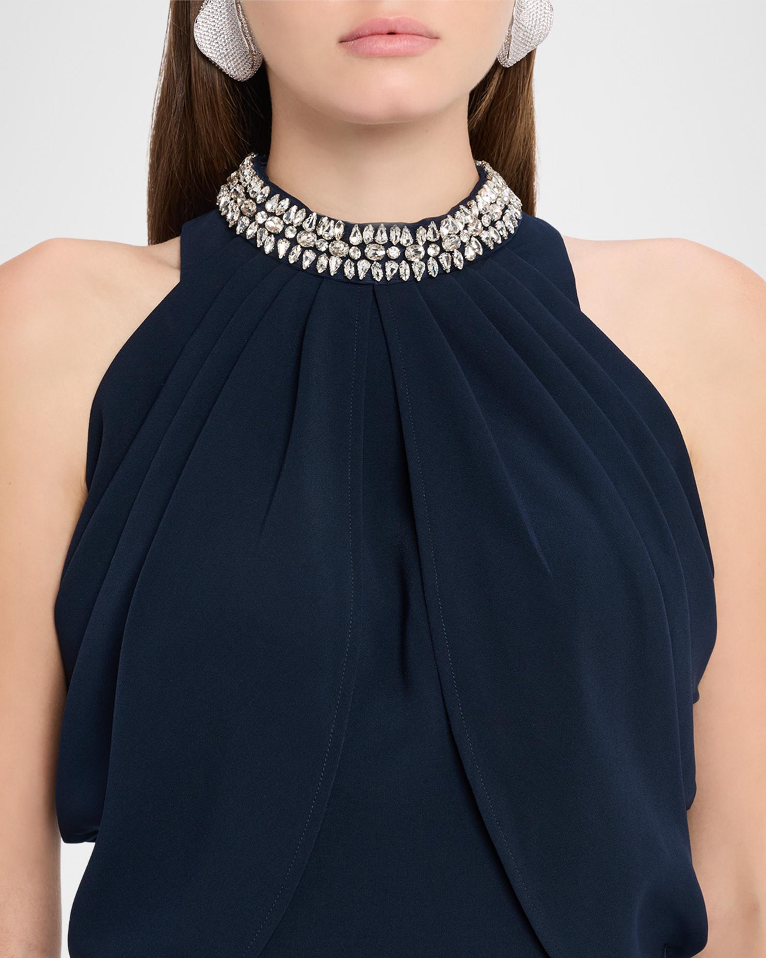 Jovani Crystal-Embellished Collar Draped Gown | Neiman Marcus