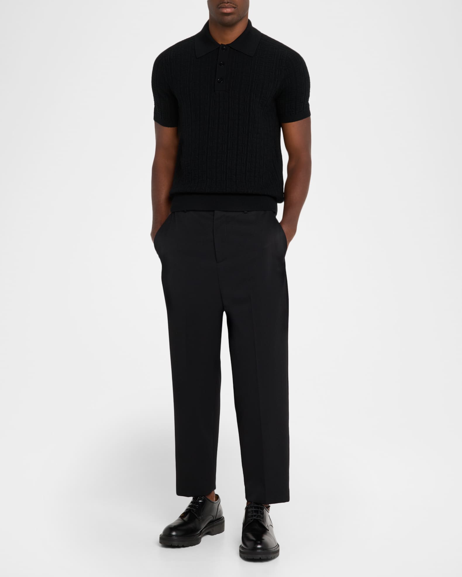 Balmain Men's Wool Monogram Jacquard Knit Polo Shirt | Neiman Marcus