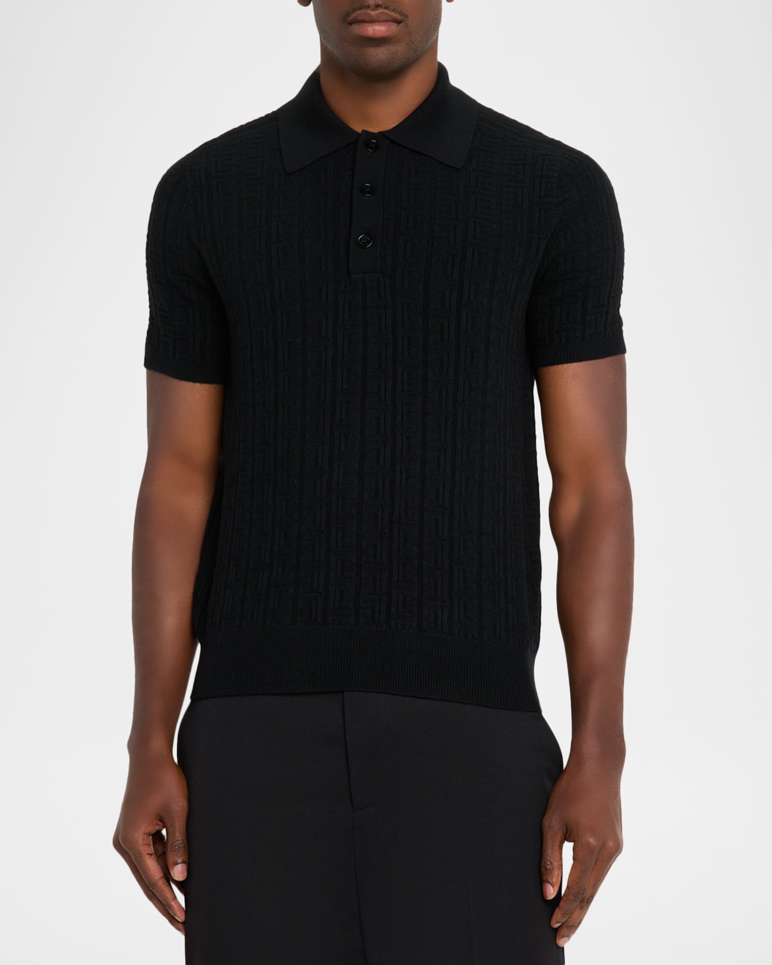 Balmain Men's Wool Monogram Jacquard Knit Polo Shirt | Neiman Marcus