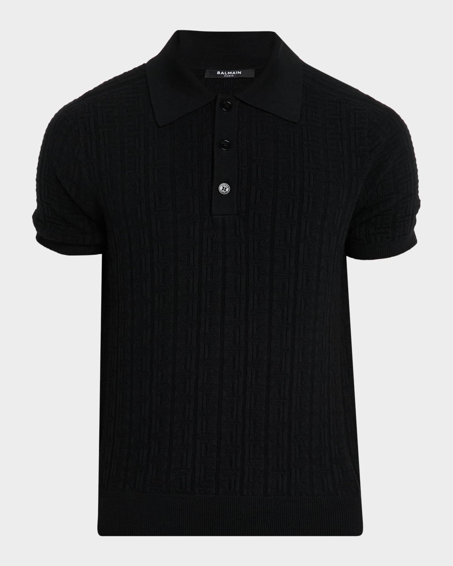 Balmain Men's Wool Monogram Jacquard Knit Polo Shirt | Neiman Marcus