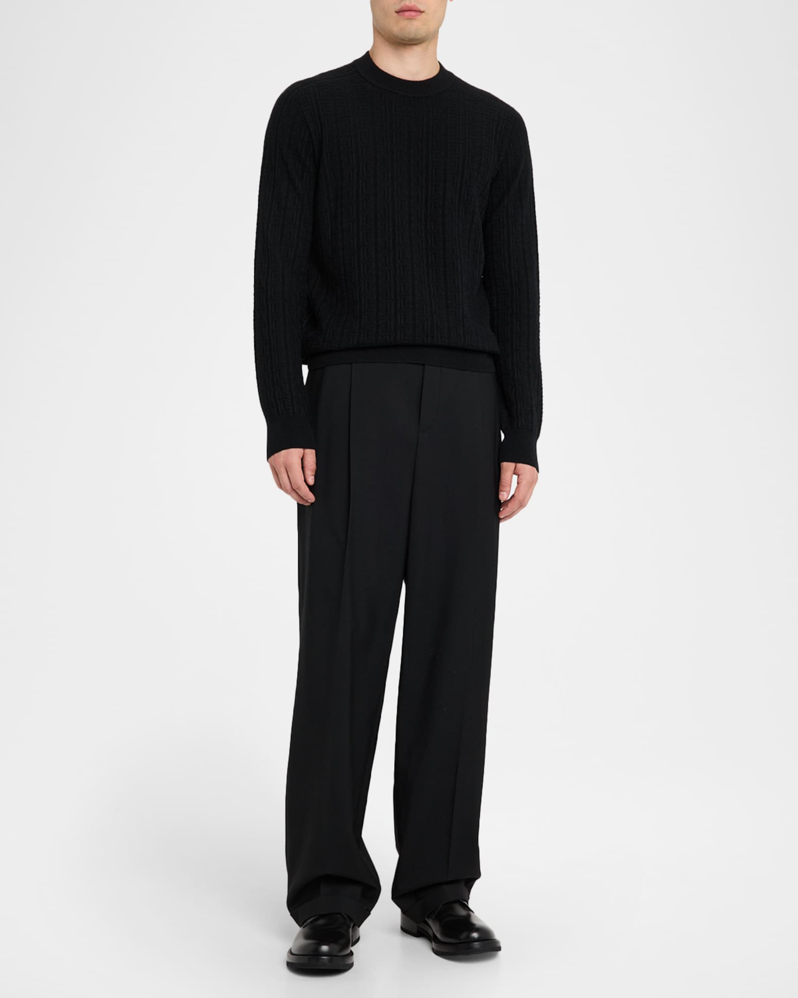 Balmain Men's Wool Monogram Jacquard Crewneck Sweater | Neiman Marcus