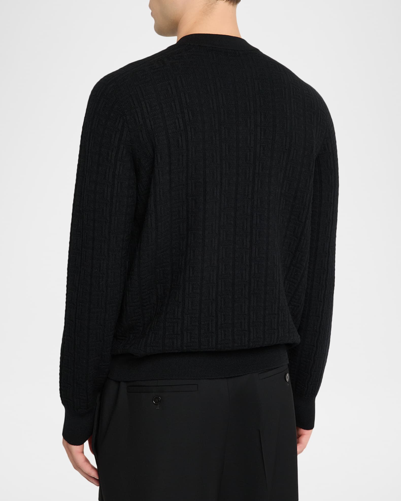 Balmain Men's Wool Monogram Jacquard Crewneck Sweater | Neiman Marcus