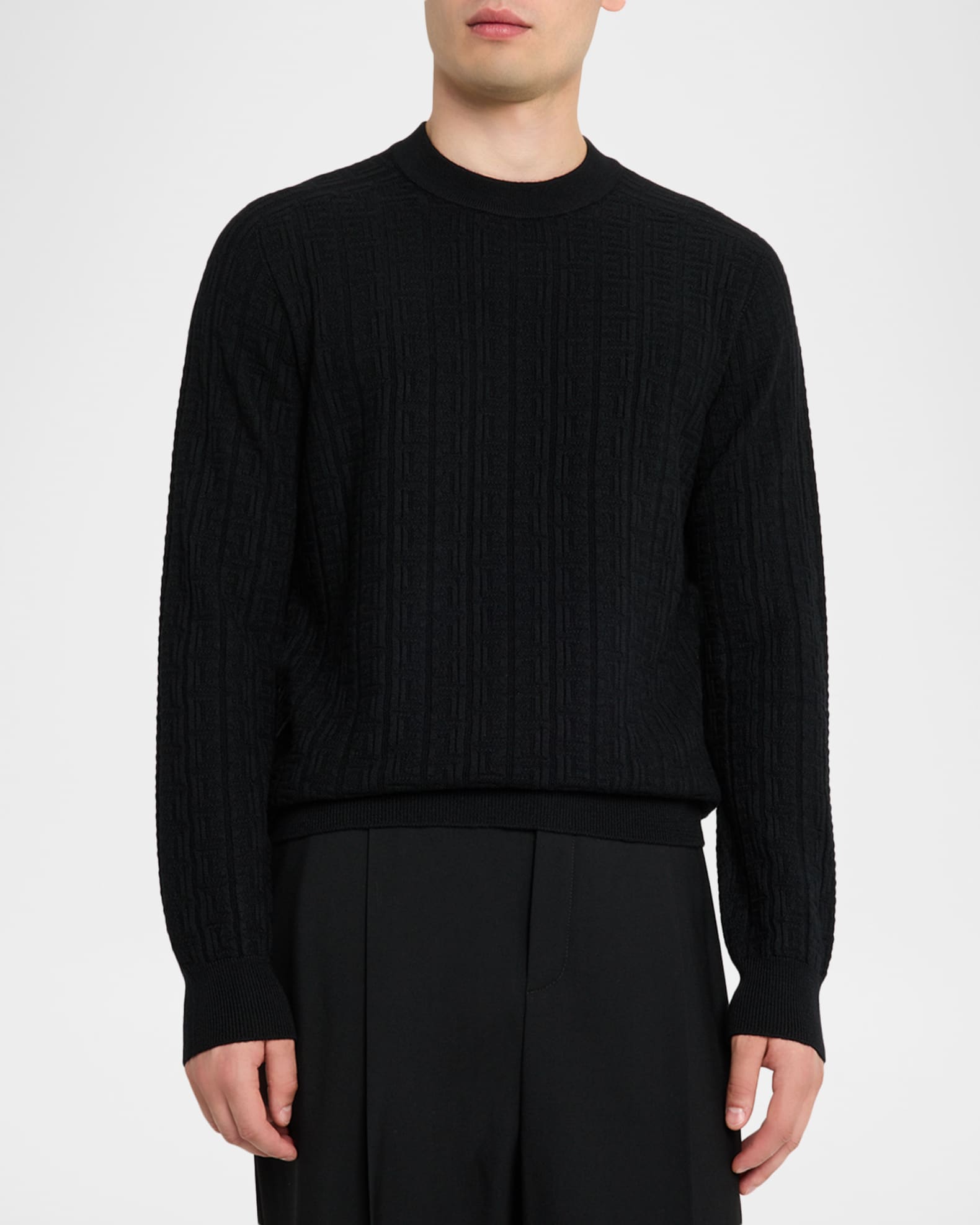 Balmain Men's Wool Monogram Jacquard Crewneck Sweater | Neiman Marcus
