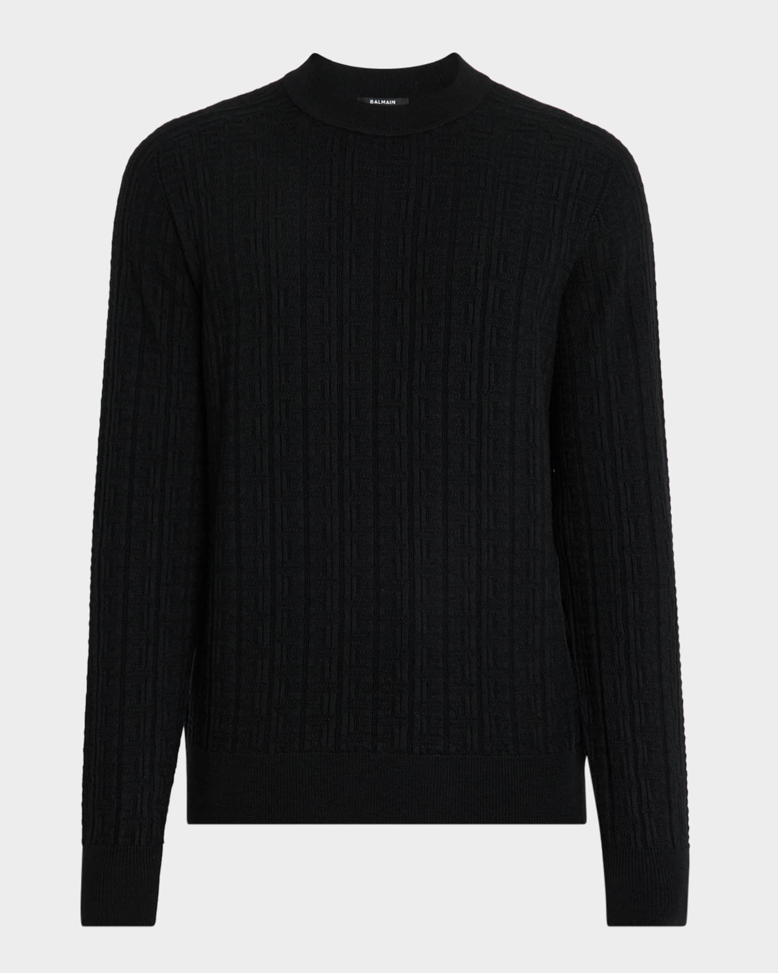 Balmain Men's Wool Monogram Jacquard Crewneck Sweater | Neiman Marcus