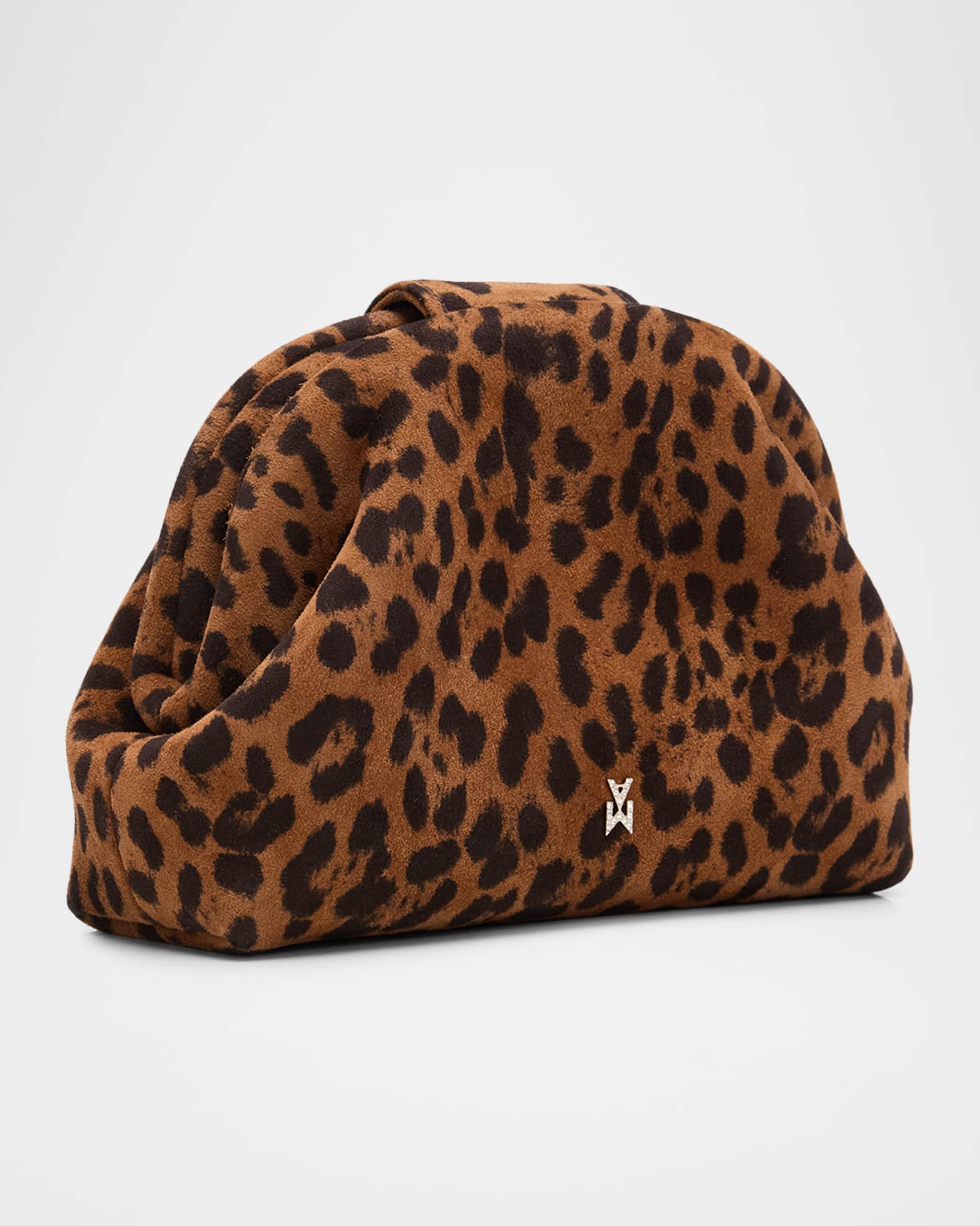 Amina Muaddi Camelia Micro Crystal Buckle Animal-Print Suede Clutch Bag ...