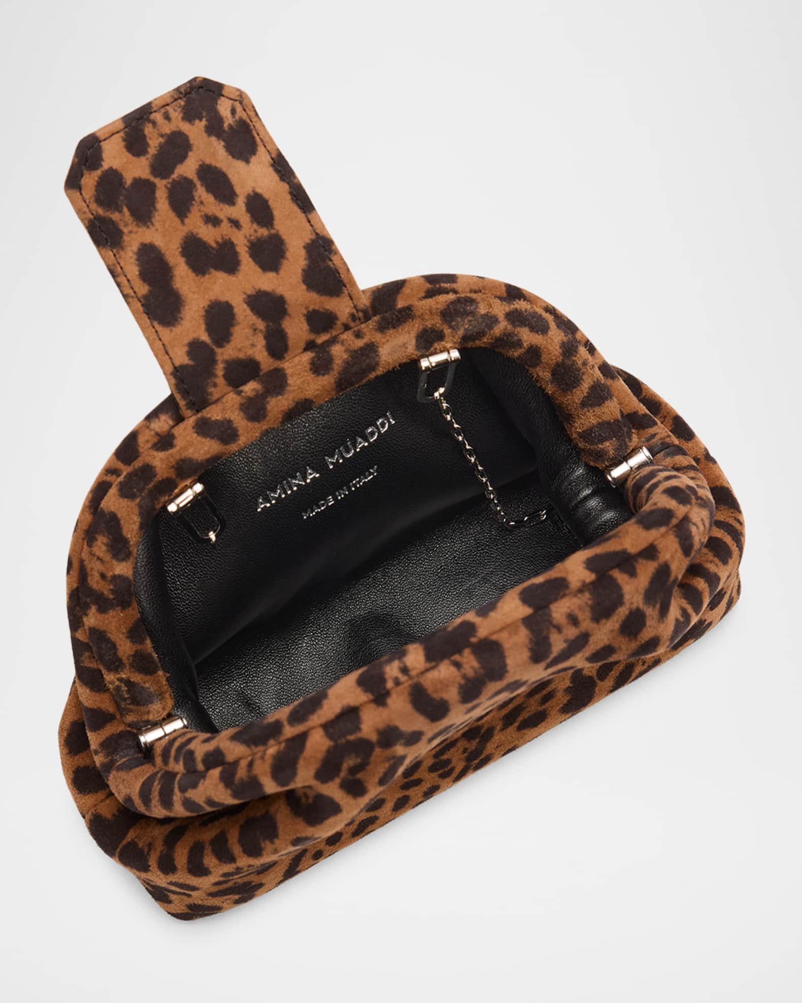 Amina Muaddi Camelia Micro Crystal Buckle Animal-Print Suede Clutch Bag ...