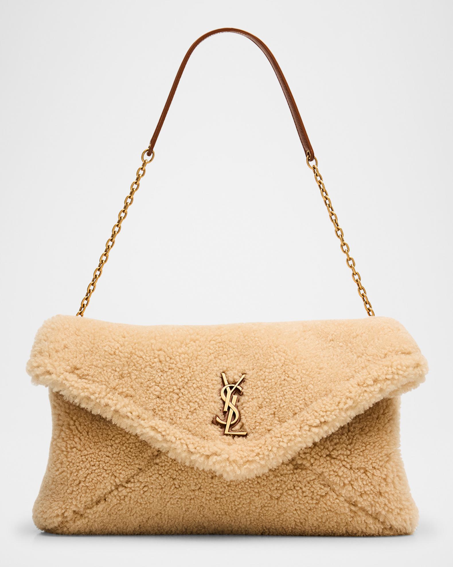 Saint Laurent YSL Envelope Flap Shoulder Bag in Shearling | Neiman Marcus