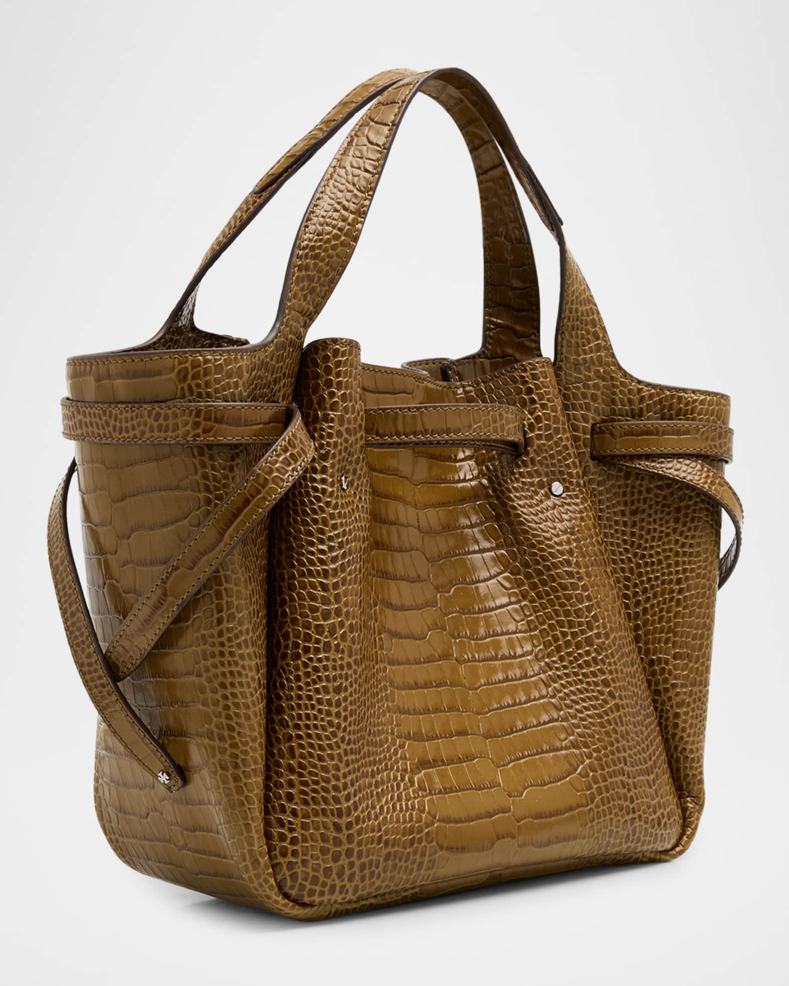Tory Burch Romy Small Belted Croc-Embossed Tote Bag | Neiman Marcus