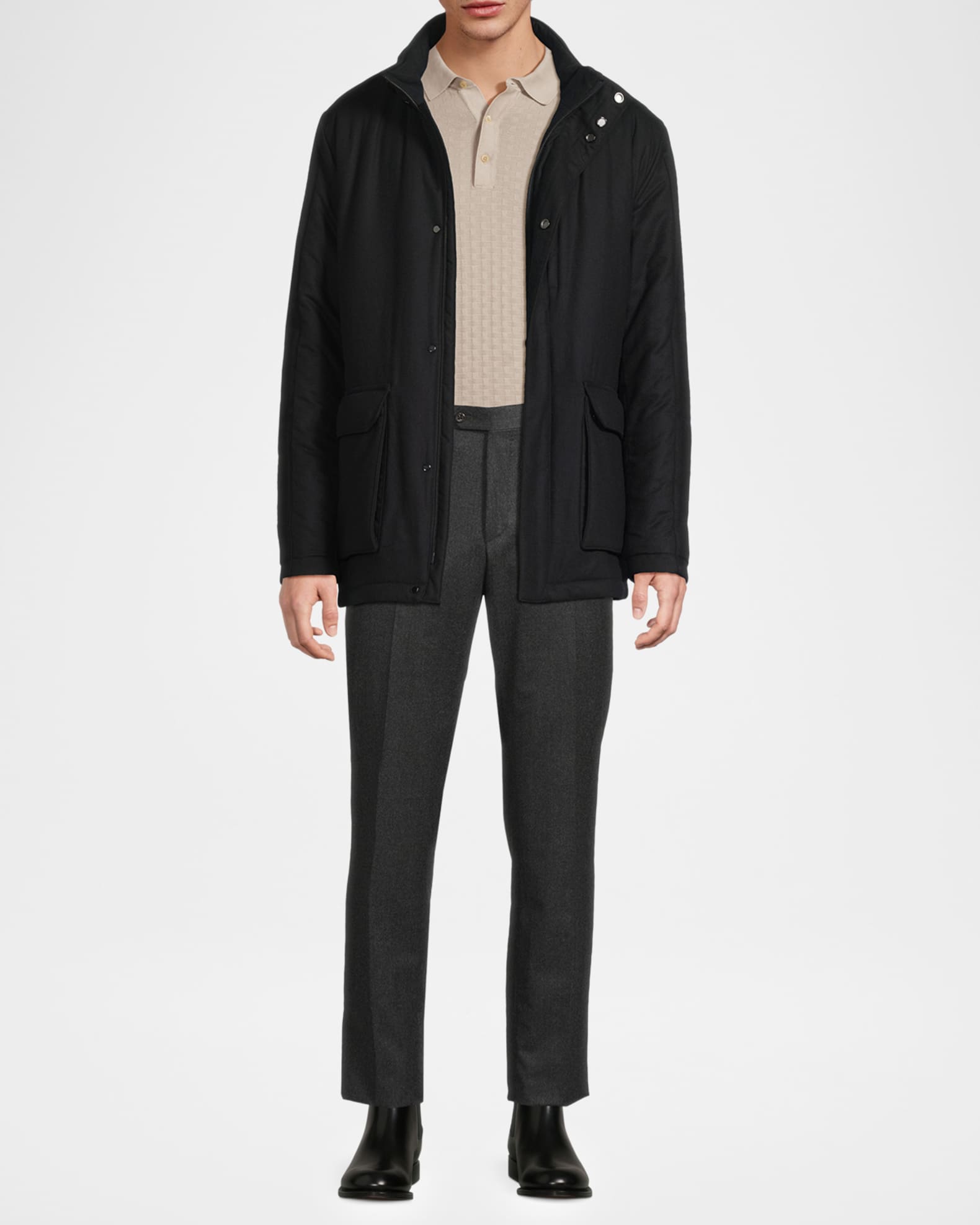 Corneliani Men's Technical Cashmere Field Jacket with Hood | Neiman Marcus