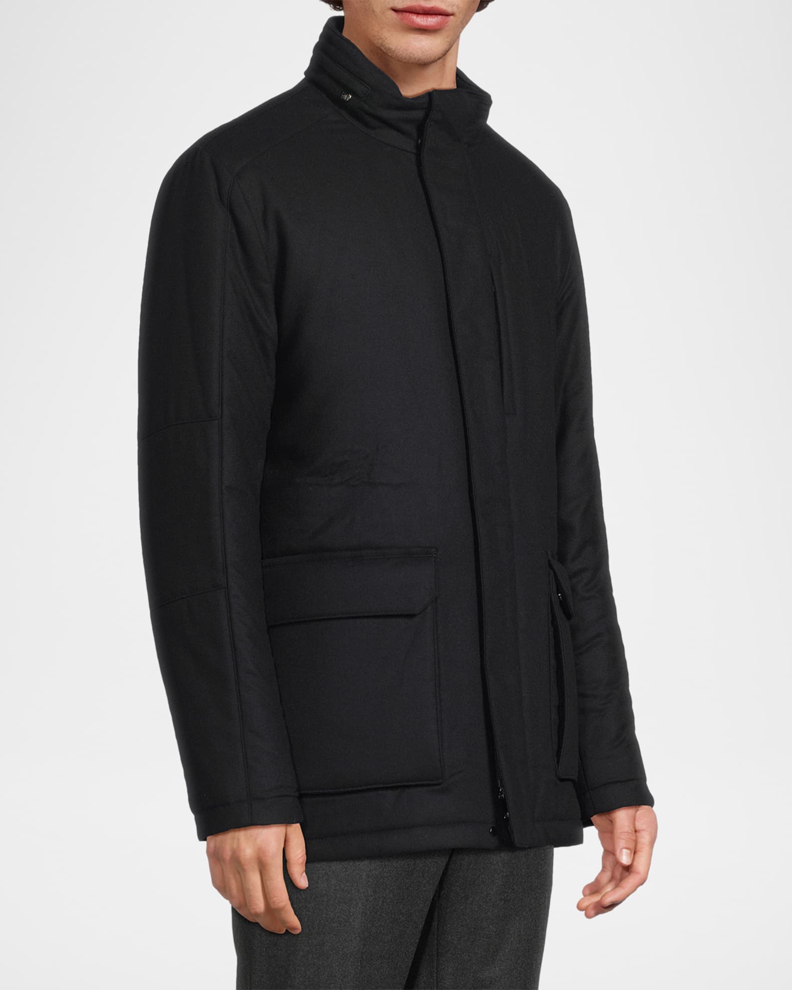 Corneliani Men's Technical Cashmere Field Jacket with Hood | Neiman Marcus