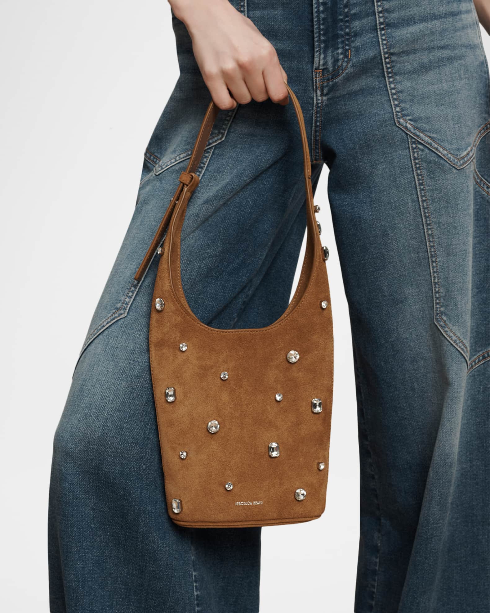 Veronica Beard Loop Small Crystal-Studded Suede Shoulder Bag | Neiman Marcus