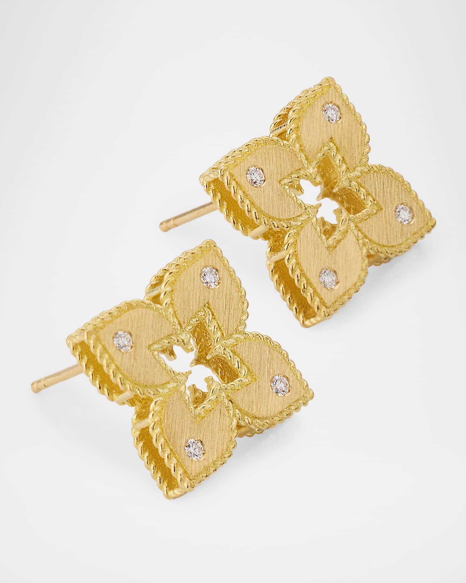 Roberto Coin Venetian Princess 18K Yellow Gold Diamond Stud Earrings ...