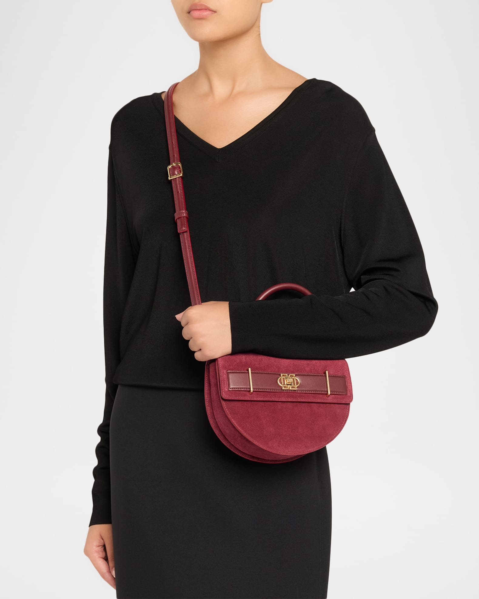SIMKHAI Roan Half-Moon Suede Crossbody Bag | Neiman Marcus