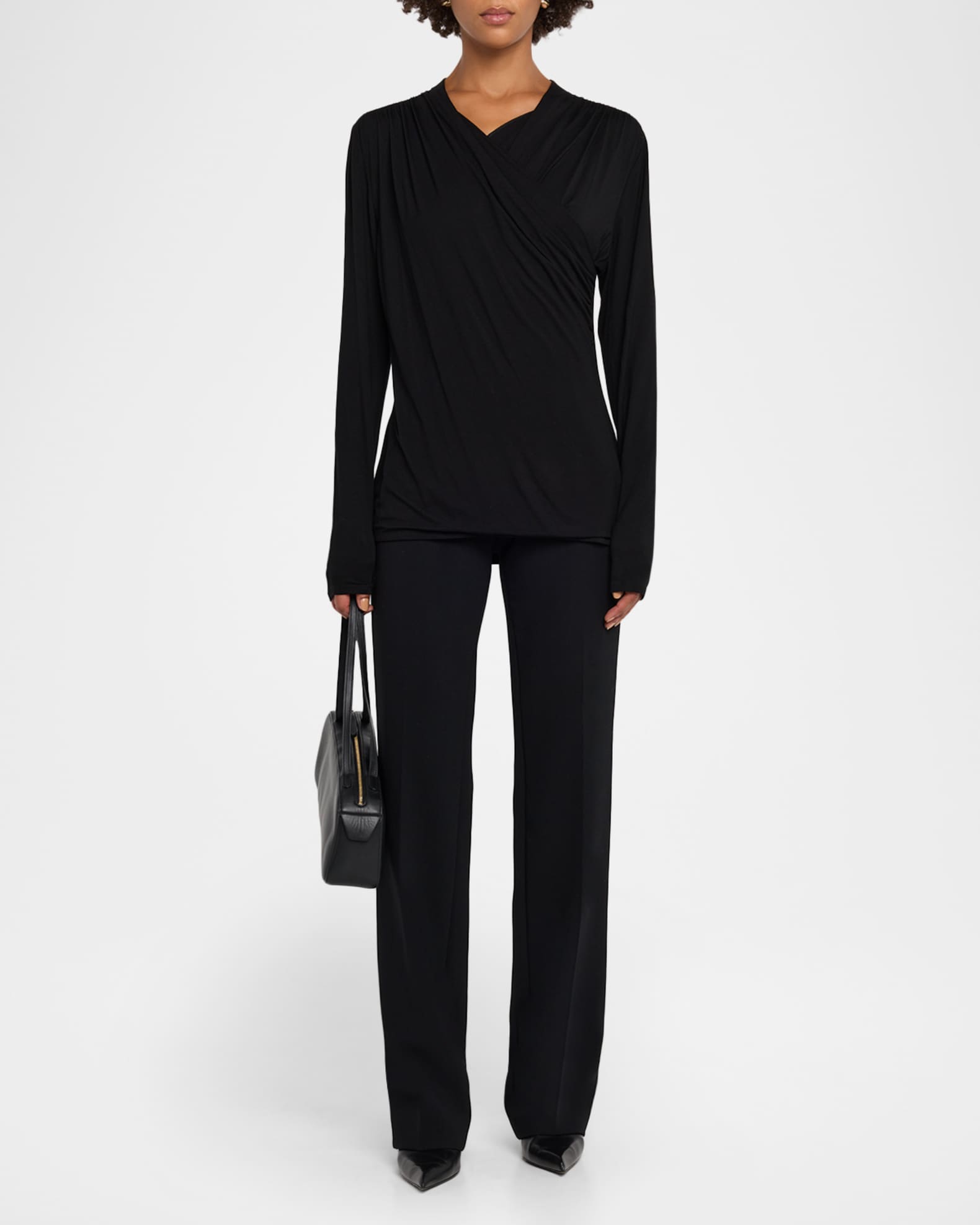Lafayette 148 New York Draped Wrap-Front Viscose Jersey Top | Neiman Marcus