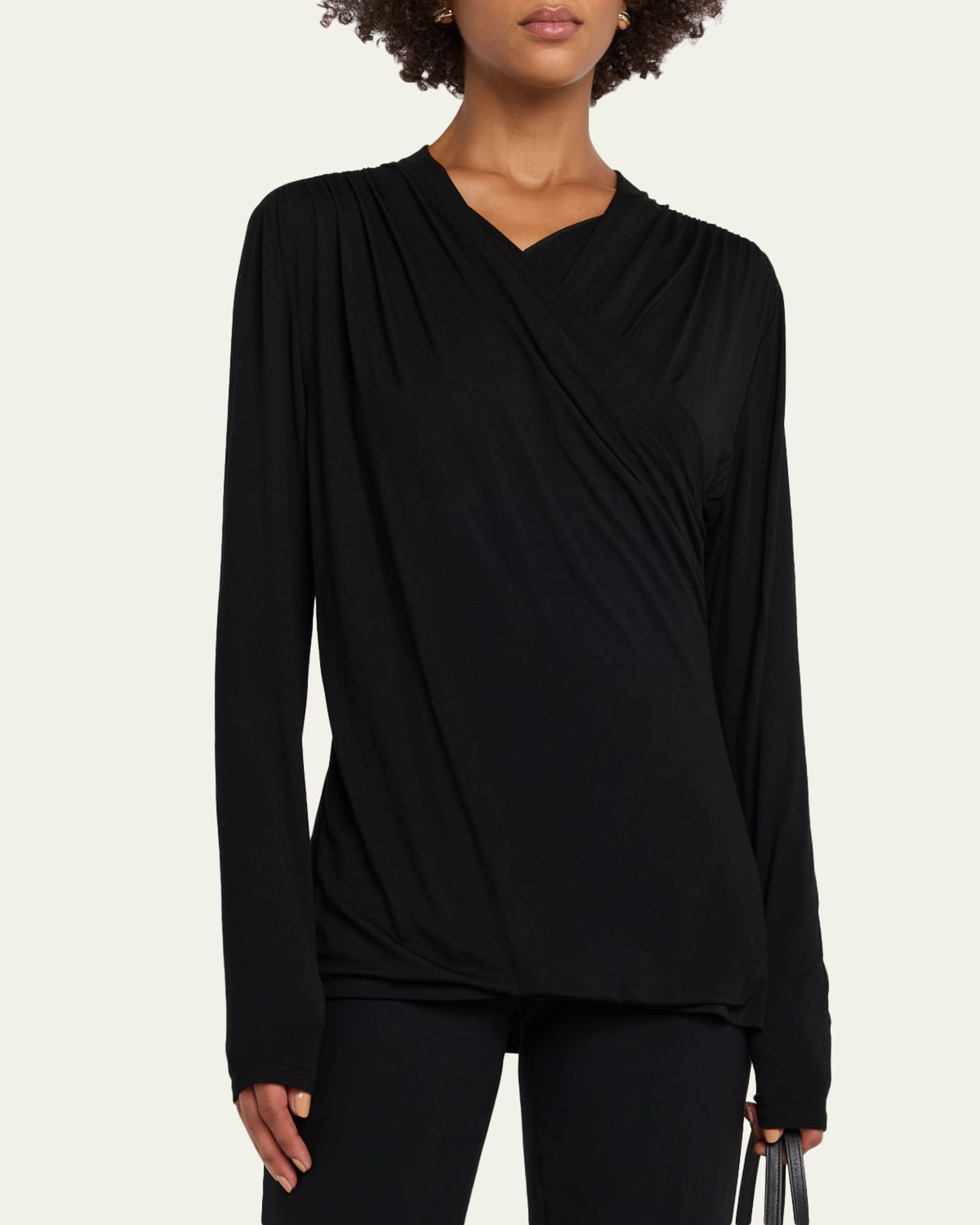 Lafayette 148 New York Draped Wrap-Front Viscose Jersey Top | Neiman Marcus