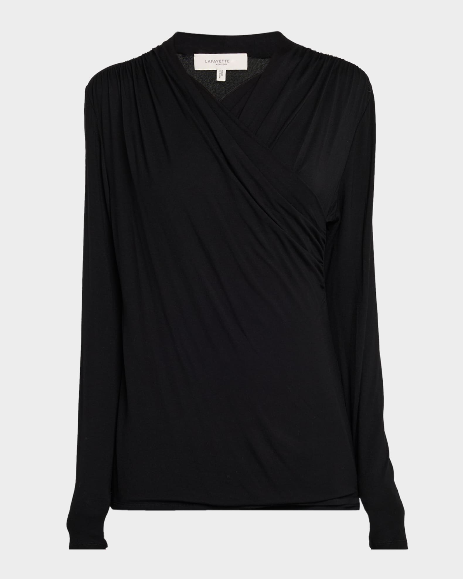 Lafayette 148 New York Draped Wrap-Front Viscose Jersey Top | Neiman Marcus
