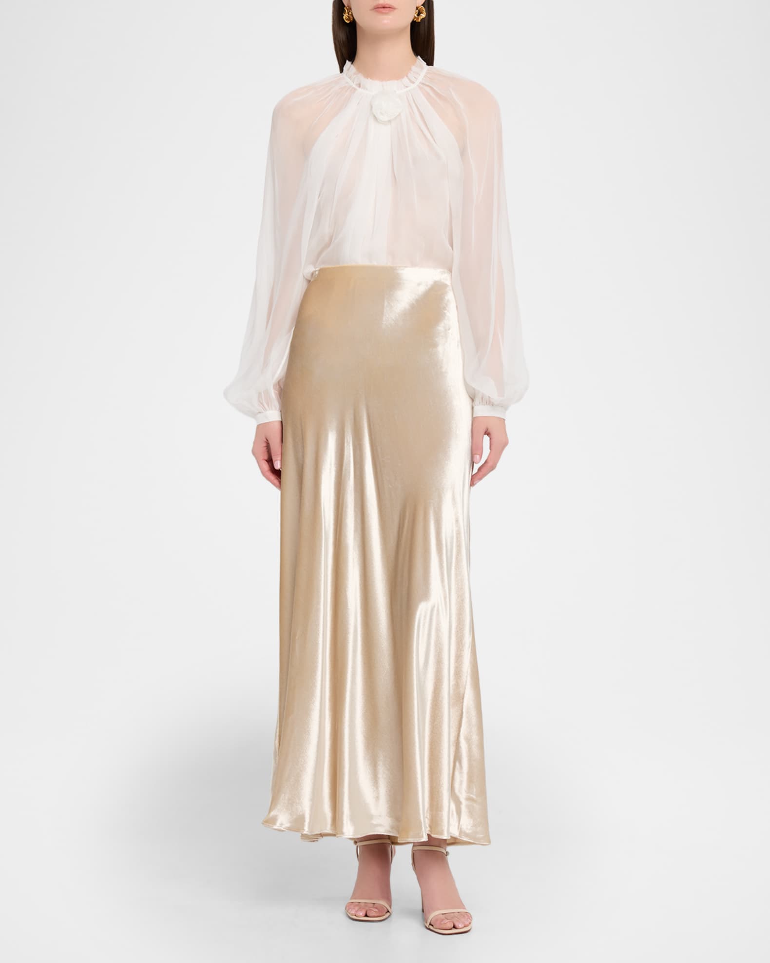 Alberta Ferretti Gathered Silk Rosette Blouse | Neiman Marcus