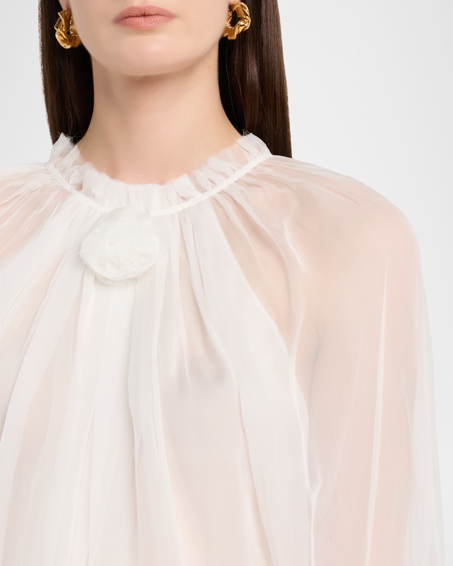 Alberta Ferretti Gathered Silk Rosette Blouse | Neiman Marcus