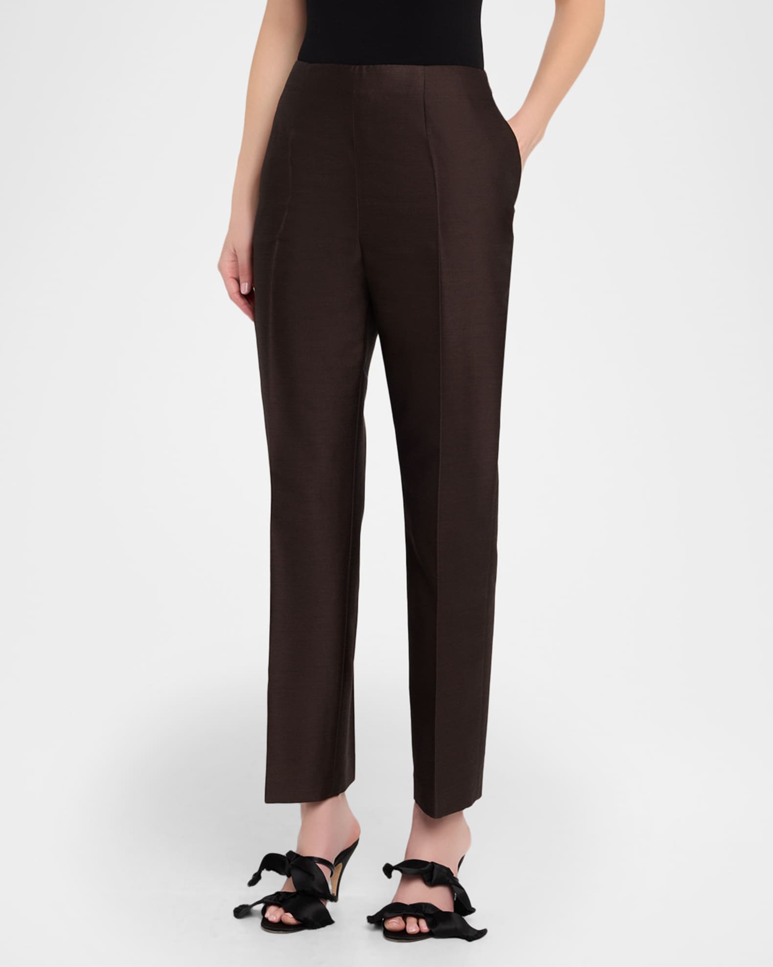 Alberta Ferretti Wool-Silk Straight-Leg Ankle Pants | Neiman Marcus