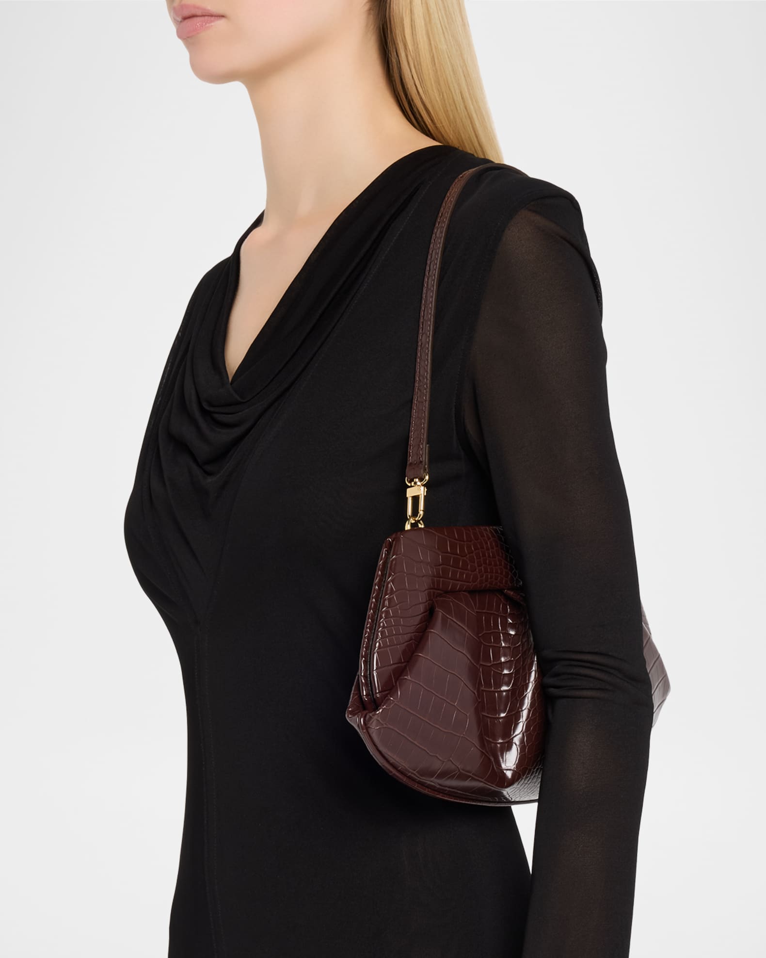 THEMOIRE Emera Pleated Croc-Embossed Vegan Leather Clutch Bag | Neiman ...