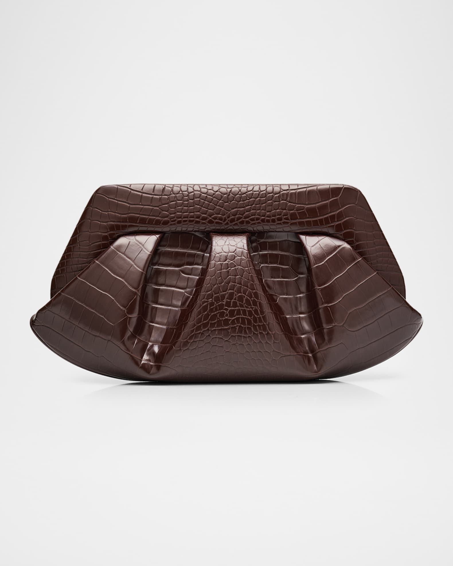THEMOIRE Emera Pleated Croc-Embossed Vegan Leather Clutch Bag | Neiman ...