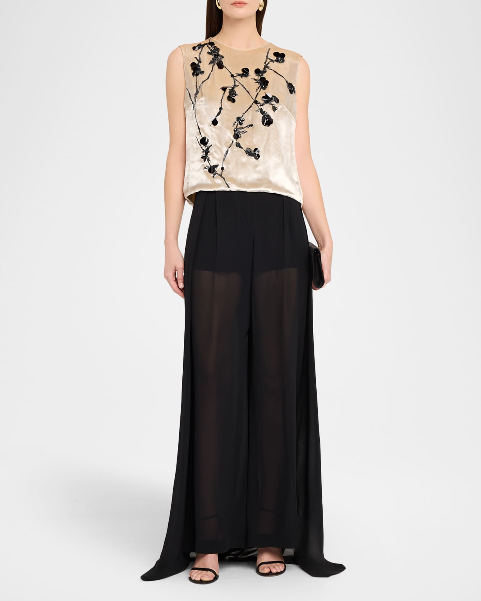 Alberta Ferretti Georgette Wide-Leg Train Pants | Neiman Marcus