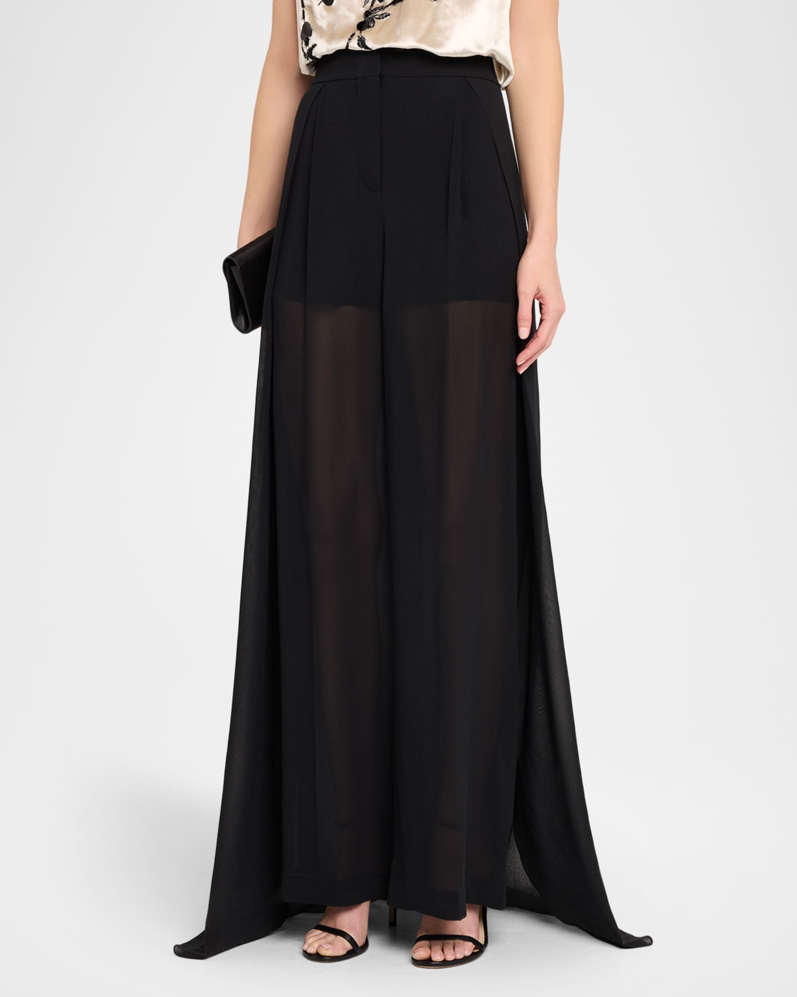 Alberta Ferretti Georgette Wide-Leg Train Pants | Neiman Marcus
