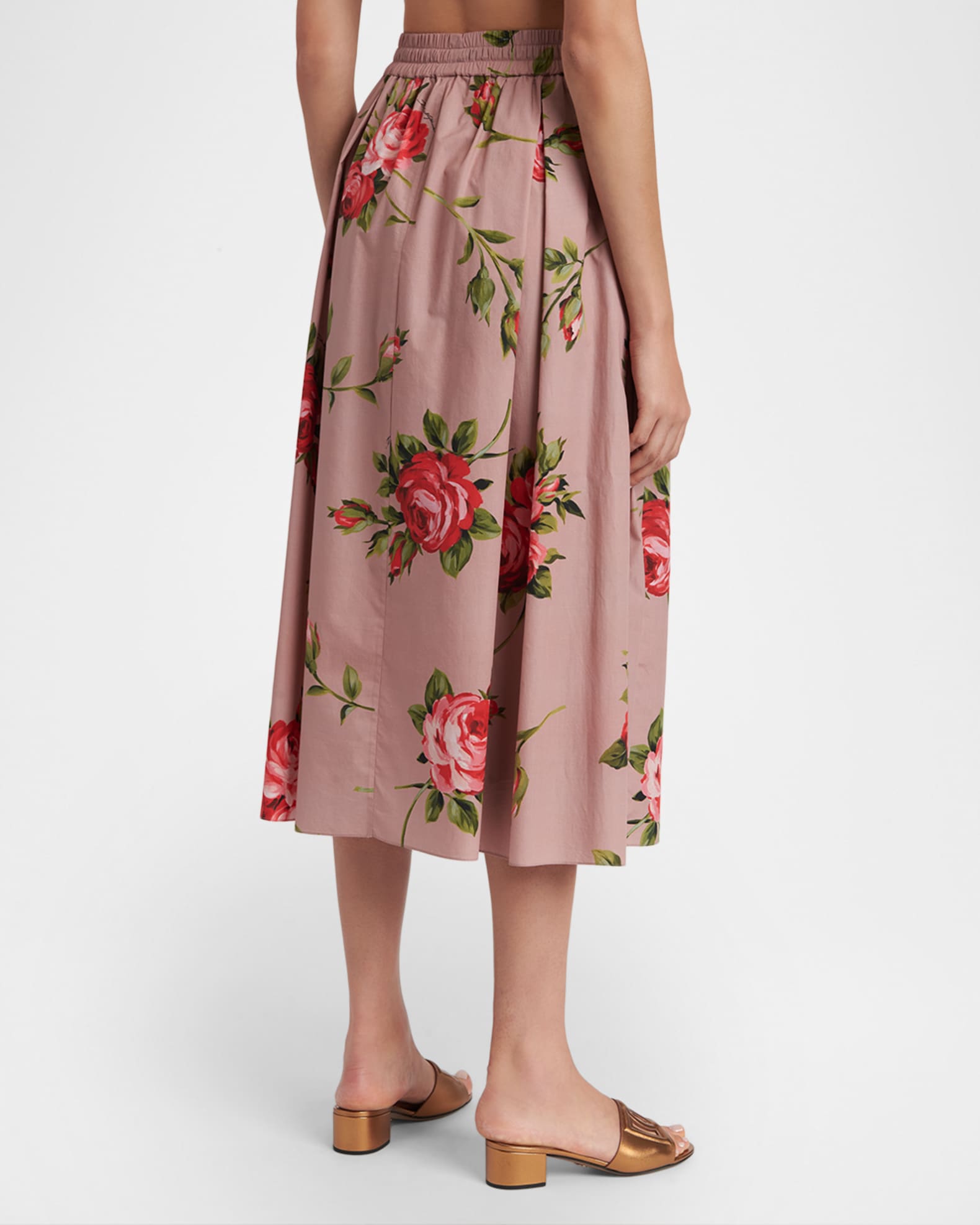 Dolce&Gabbana Rose-Print Cotton Circle Midi Skirt | Neiman Marcus