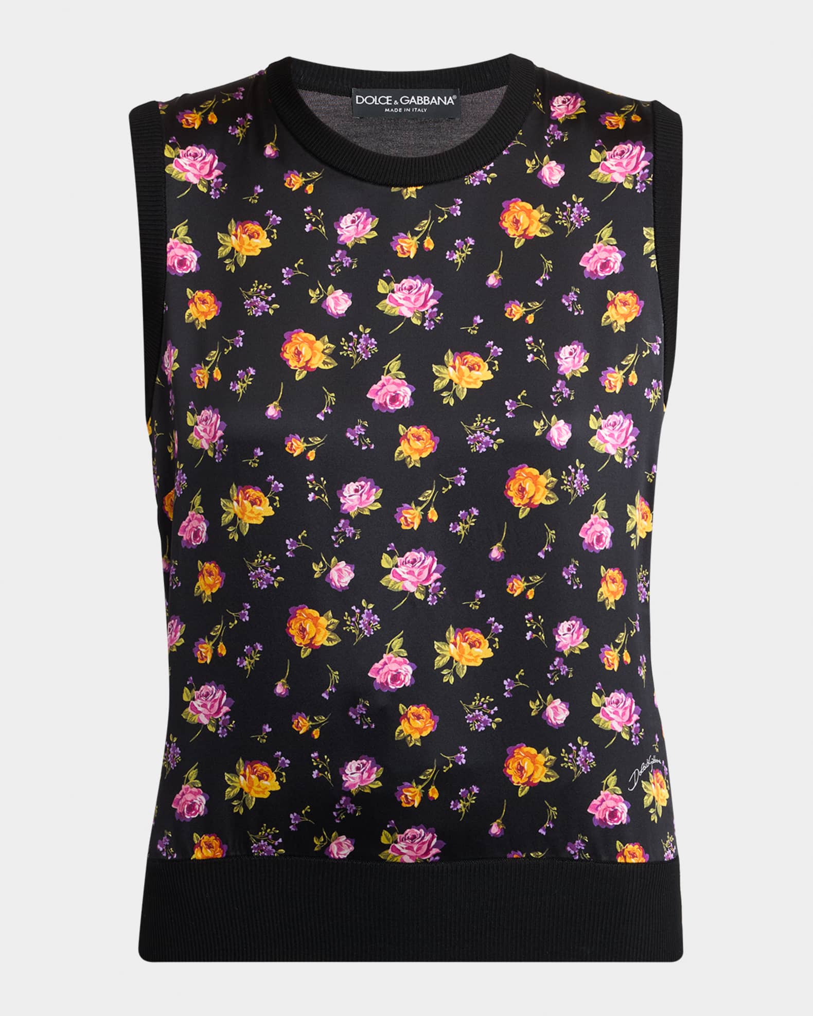 Dolce&Gabbana Small Rose Bouquets-Print Silk Tank Top | Neiman Marcus