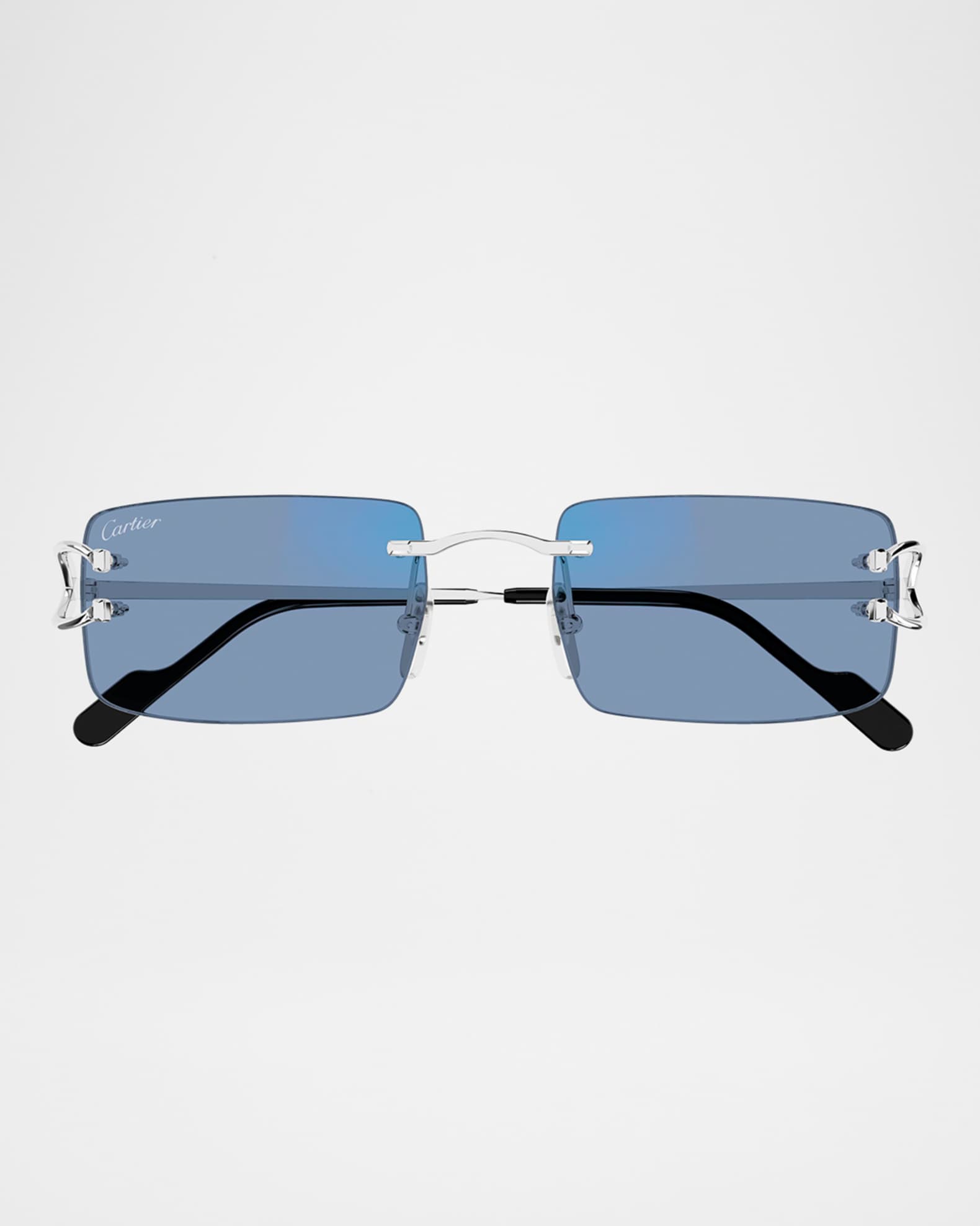 Cartier Men's Rimless Metal C-Hinge Rectangle Sunglasses | Neiman Marcus