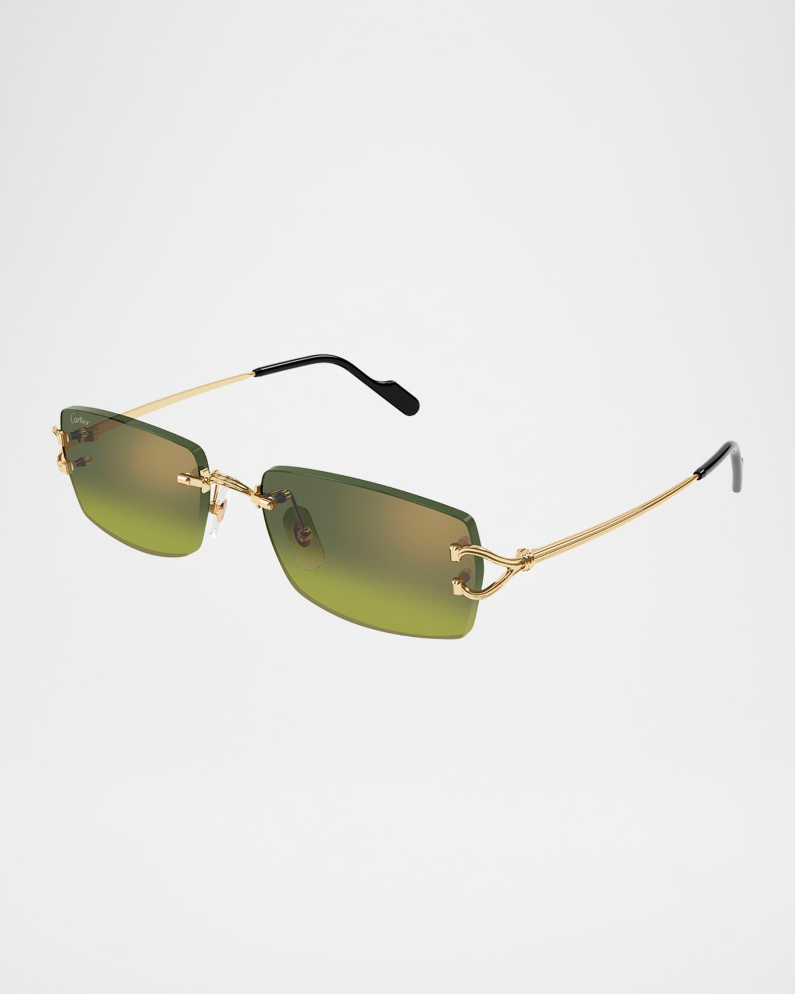 Cartier Men's Rimless Metal C-Hinge Rectangle Sunglasses | Neiman Marcus