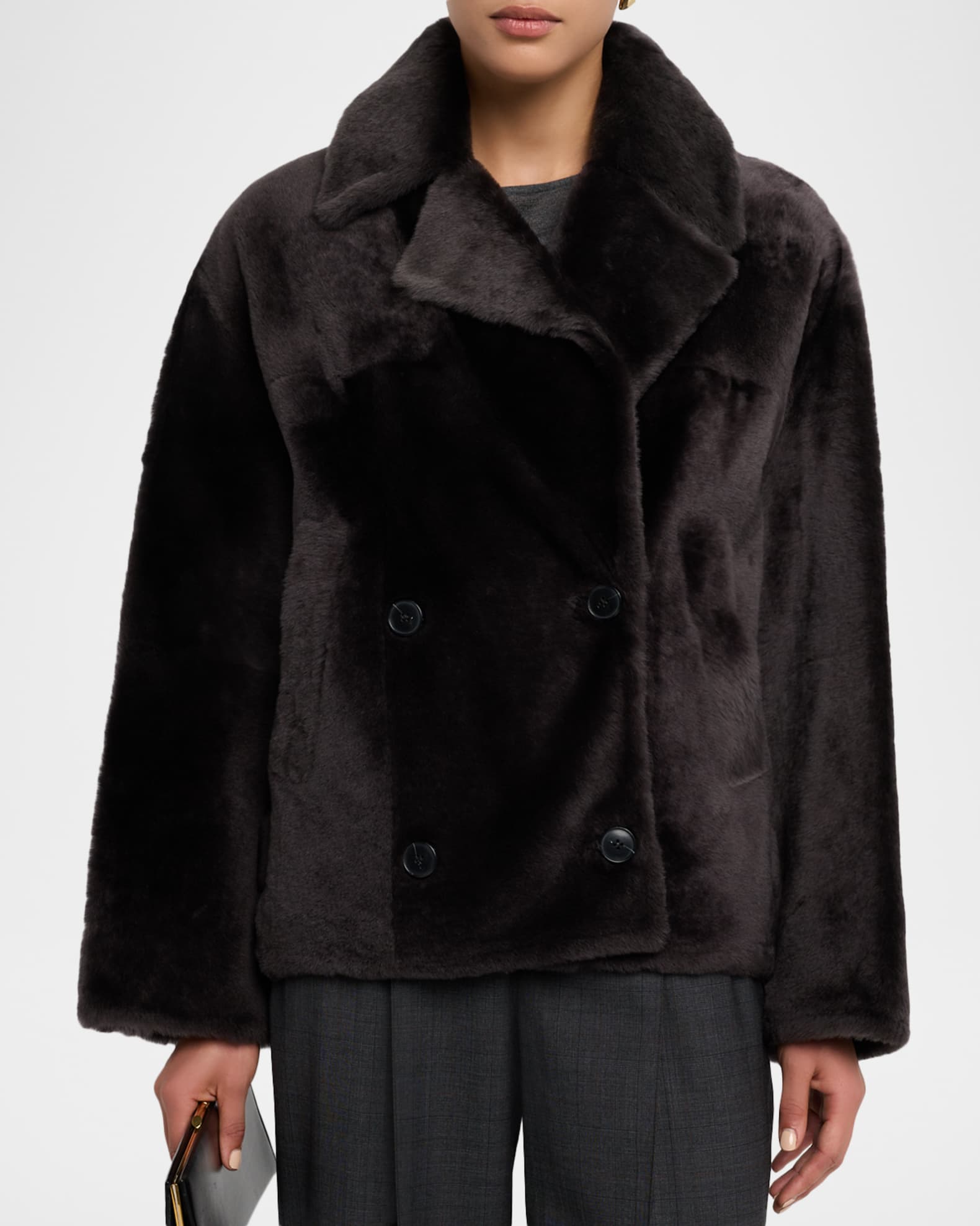 Yves Salomon Shearling Pea Coat | Neiman Marcus
