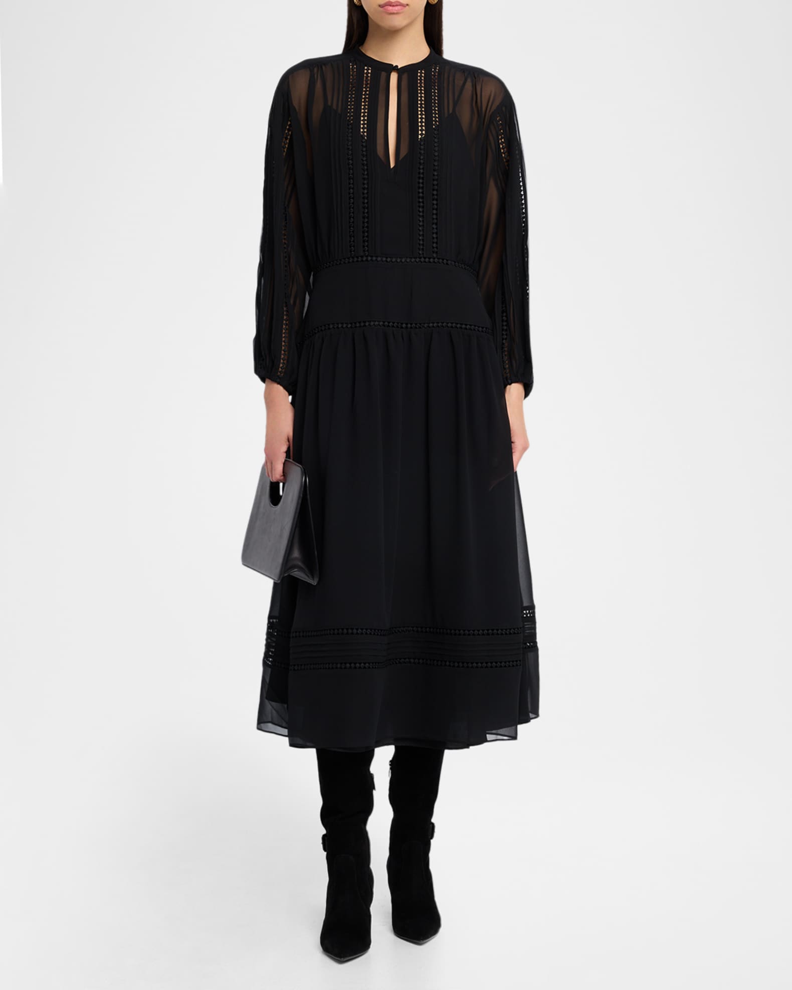 Polo Ralph Lauren Lace-Trim Georgette Dress | Neiman Marcus