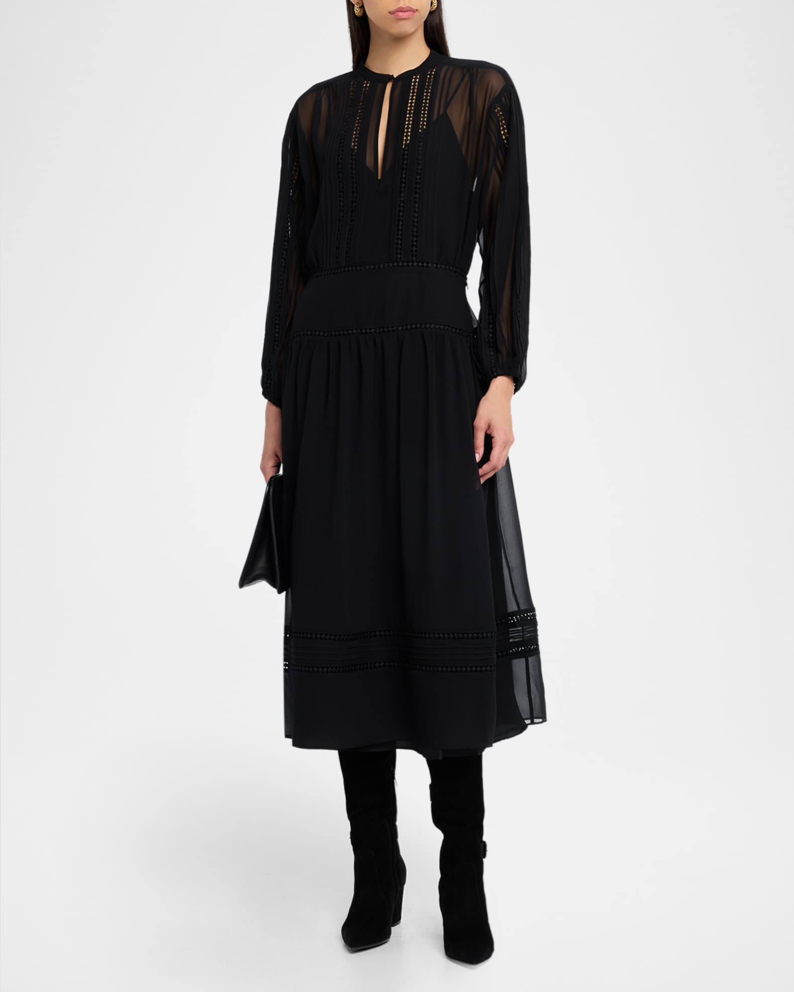 Polo Ralph Lauren Lace-Trim Georgette Dress | Neiman Marcus