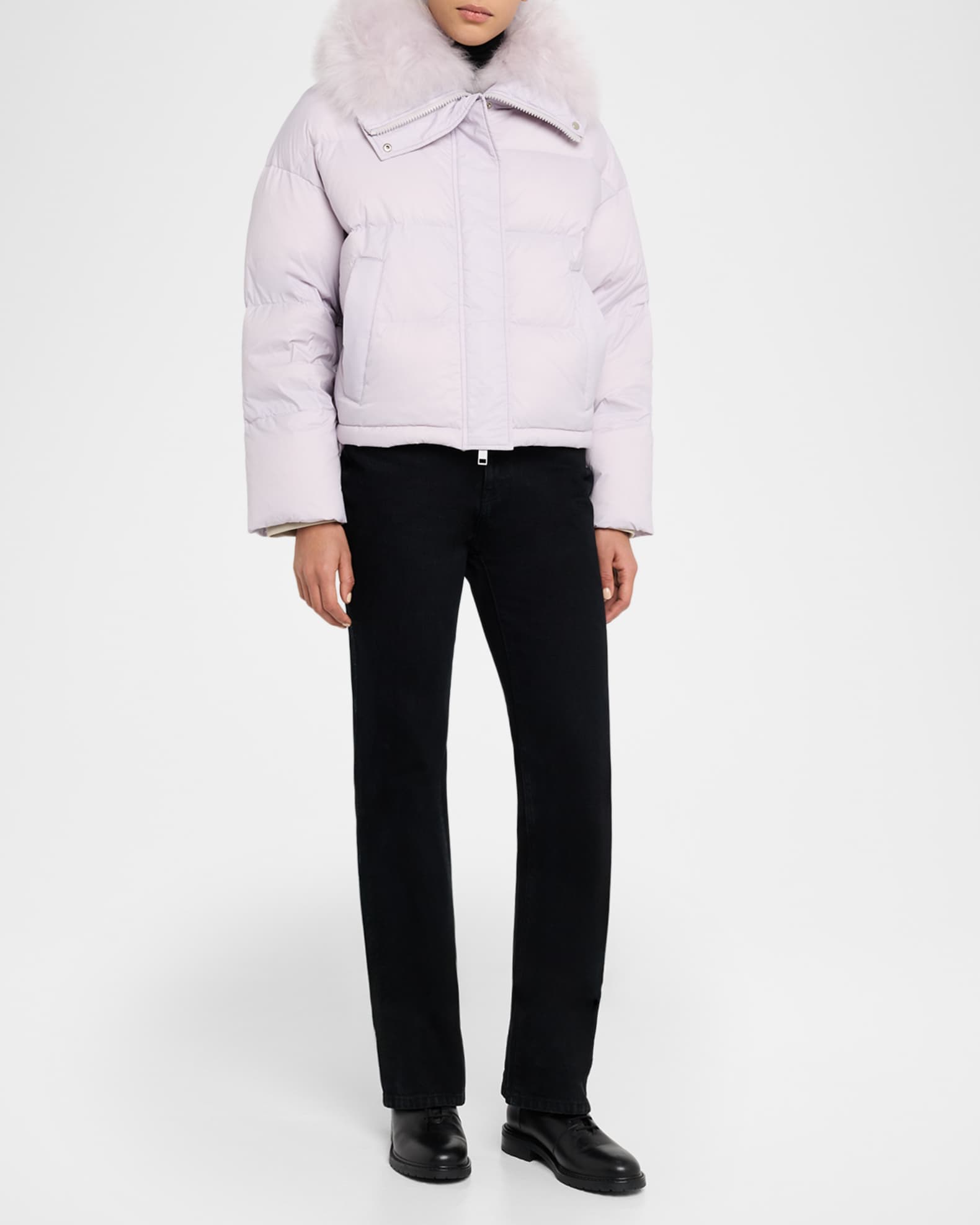Yves Salomon Short Down Jacket with Removable Fur Trim | Neiman Marcus
