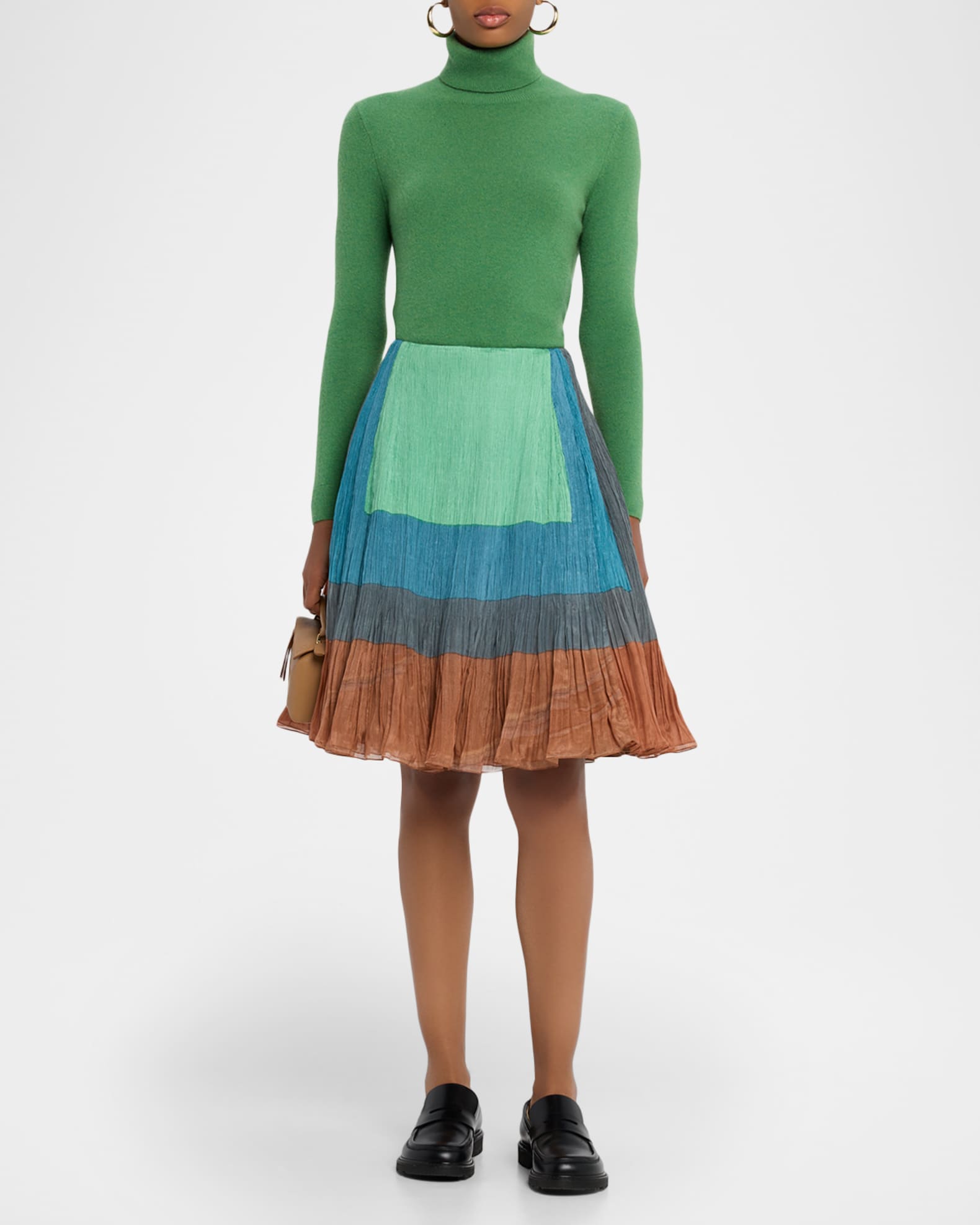 Loewe Colorblock Plisse Satin Circle Skirt | Neiman Marcus