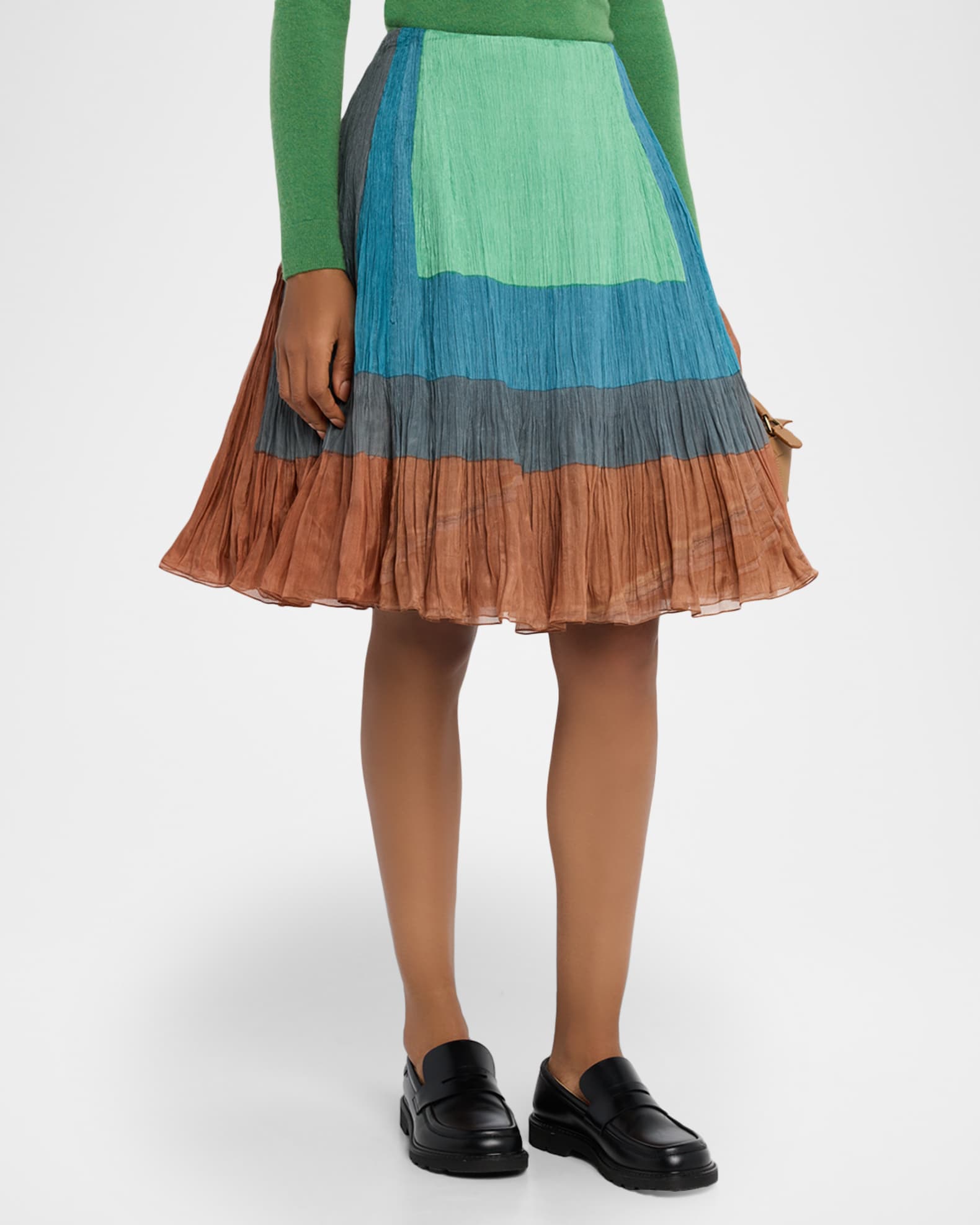 Loewe Colorblock Plisse Satin Circle Skirt | Neiman Marcus