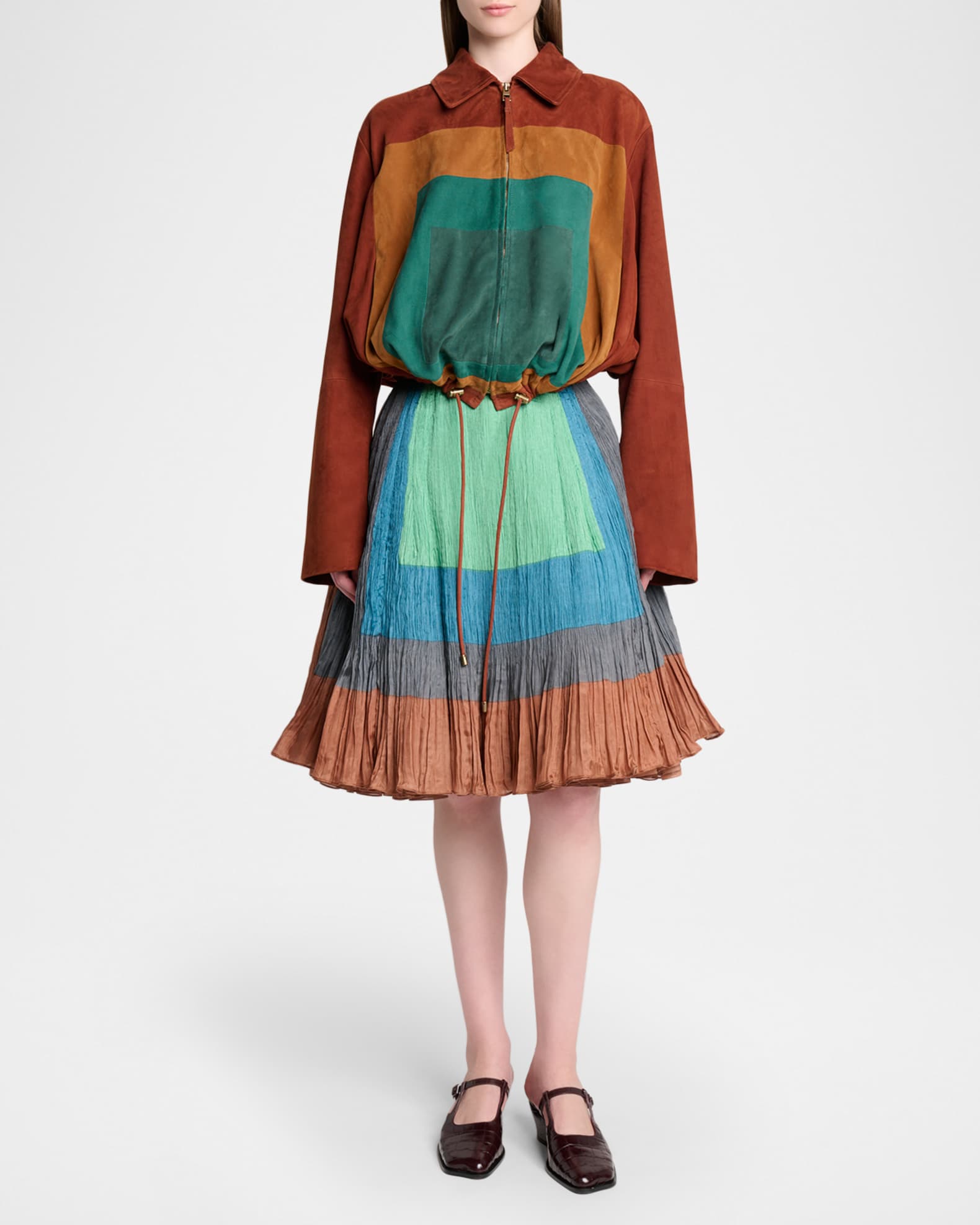 Loewe Coloblock Suede Balloon Jacket | Neiman Marcus