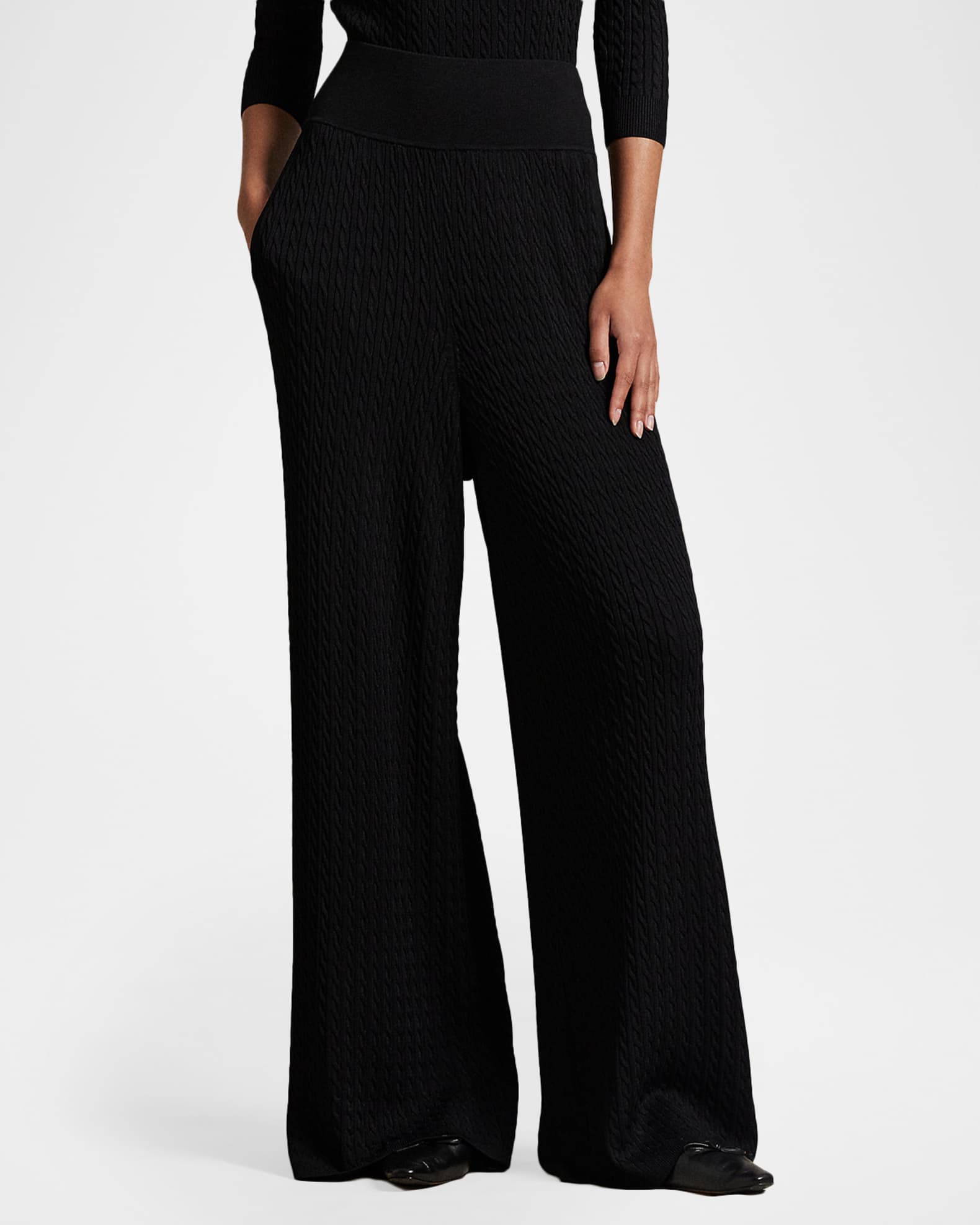 Polo Ralph Lauren Wide-Leg Cable-Knit Sweater Pants | Neiman Marcus