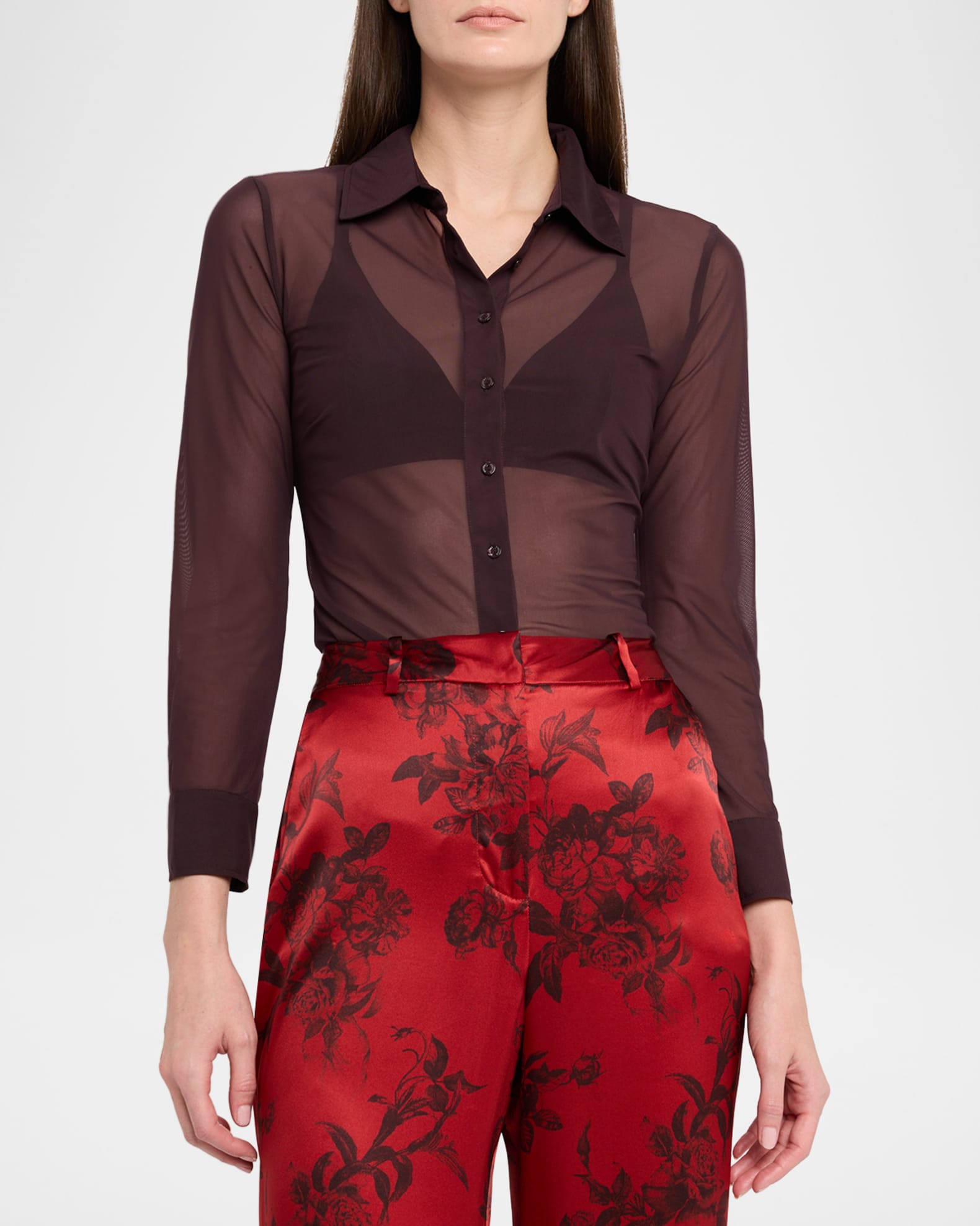 L'Agence Indiana Fitted Mesh Blouse | Neiman Marcus