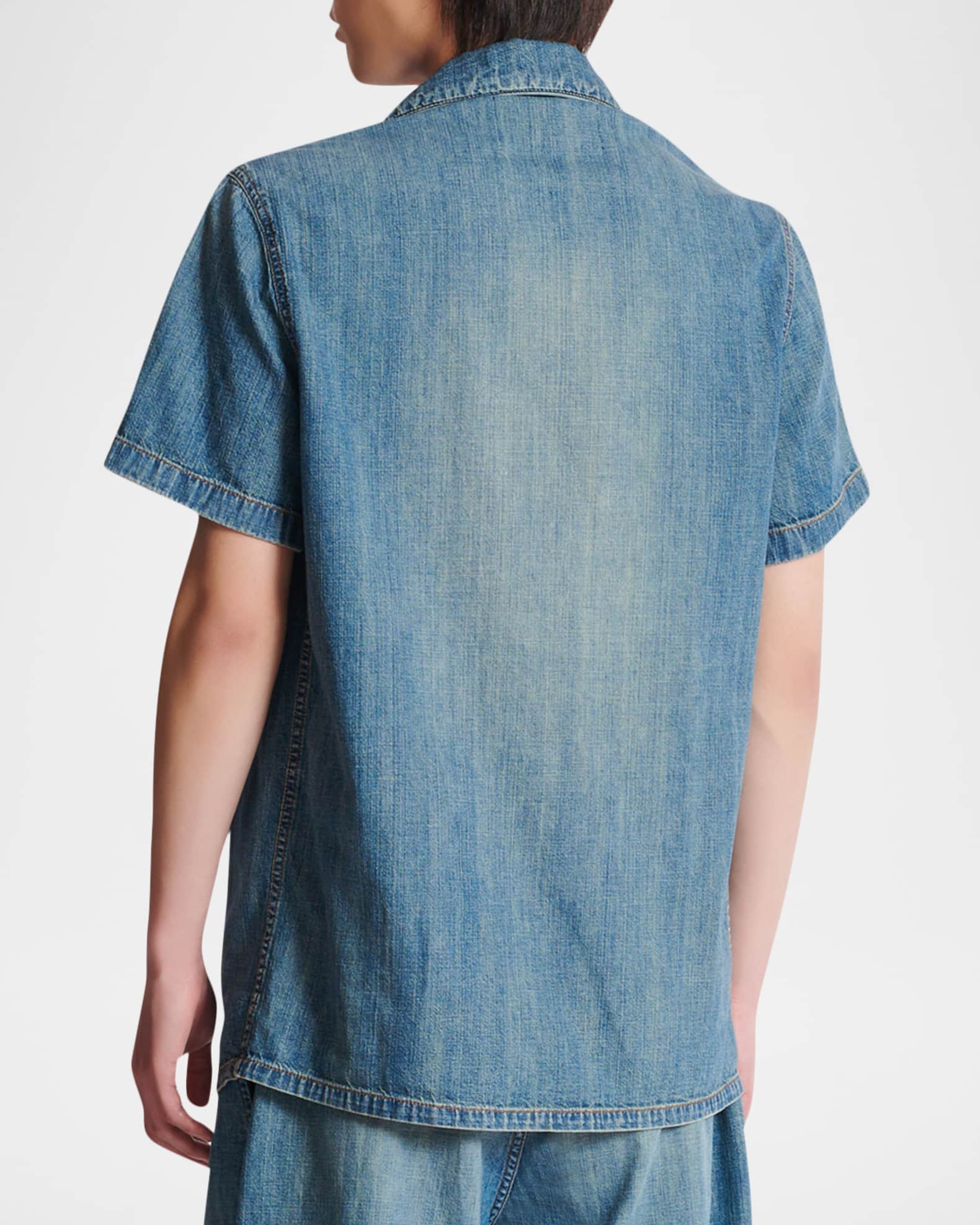 Balmain Men's Logo-Embroidered Faded Denim Short-Sleeve Shirt | Neiman ...